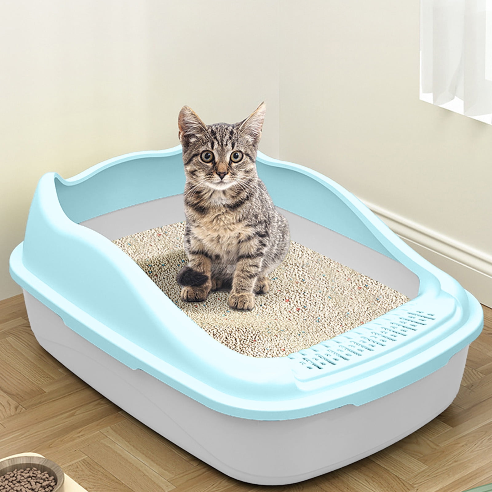 Nebwoak Open Cat Litter Box for Large/Senior Cats, High Sides Low ...
