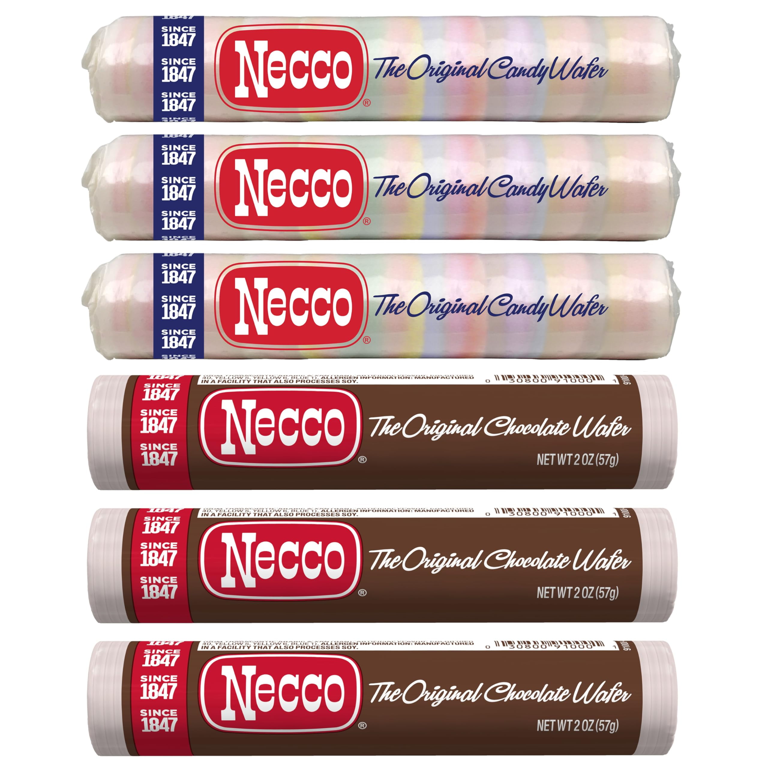 Necco Wafers Candy Variety Pack, 6 Pack (2 Ounce Rolls Each), 3 Rolls ...
