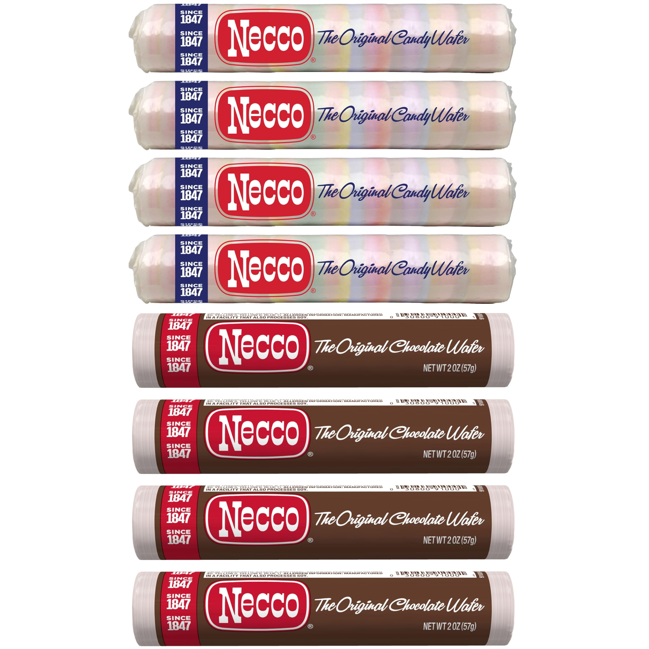 Necco Wafers Candy Variety Pack, 8 Pack (2 Ounce Rolls Each), 4 Rolls ...