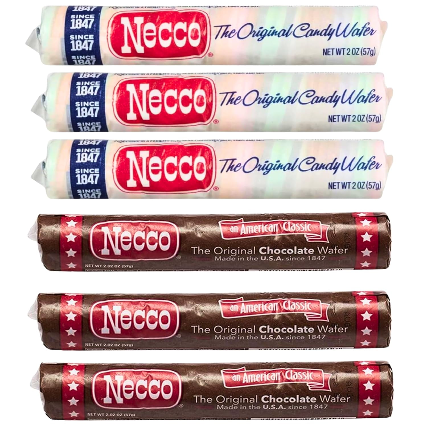 Necco Wafers Variety Pack DPF11 - 6 Rolls - 3 Rolls of Chocolate and 3 ...