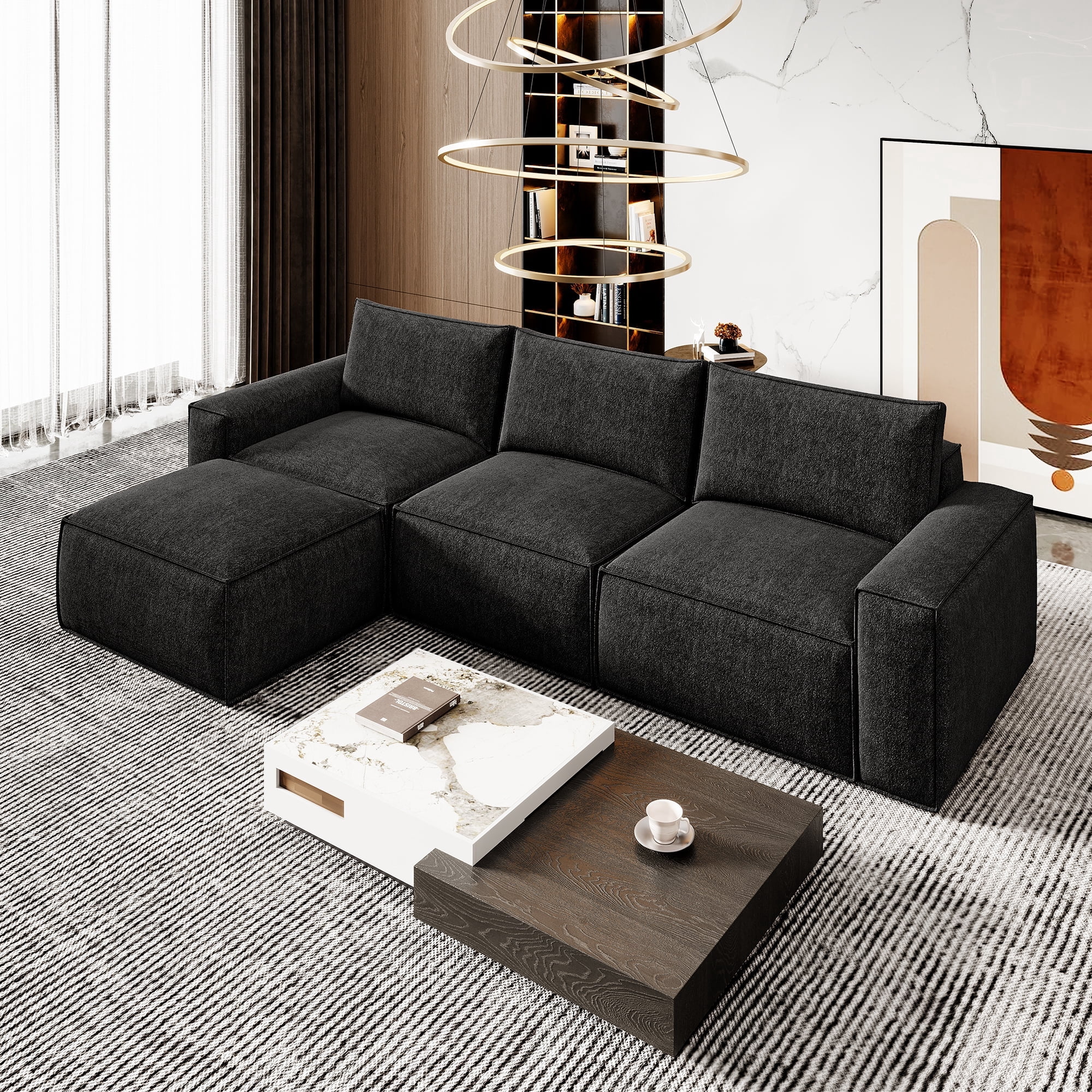 Neche 114" Cloud Sofa for Living Room, L-Shaped Deep Seat Modular ...