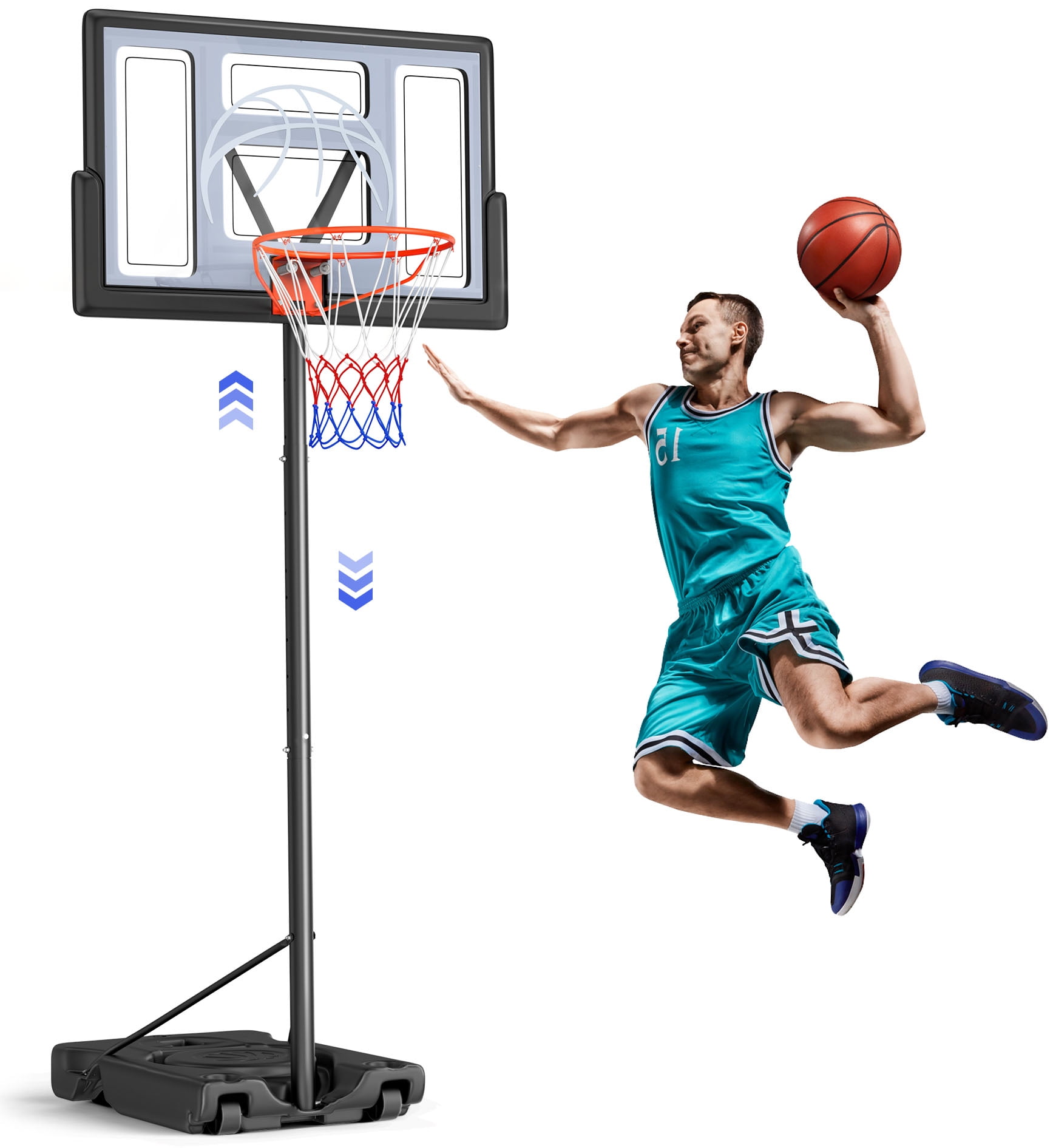 Neché Adjustable Basketball Hoop, 4.4ft-10ft, 44in PVC Backboard ...