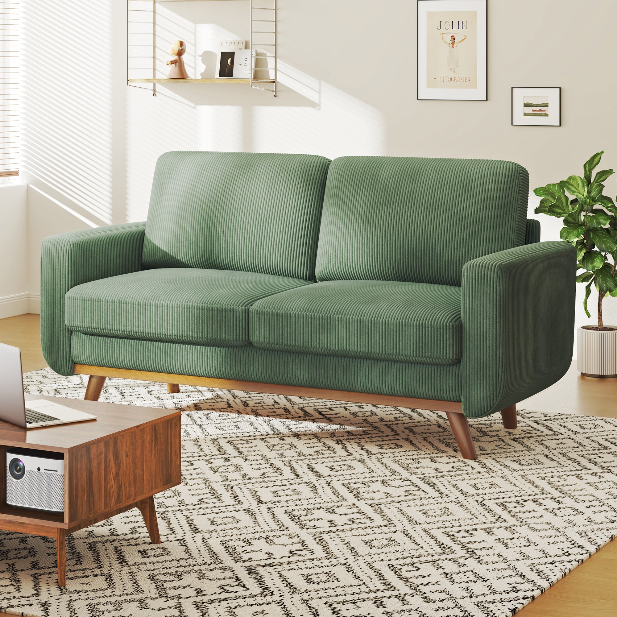 Neche 68-inch Corduroy Spring Sofa Couch, Modern Loveseat with Wooden ...