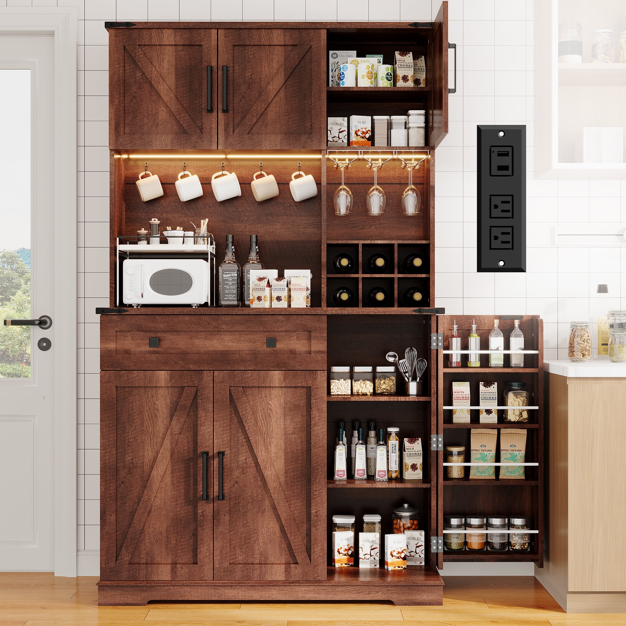 Neche 71" Kitchen Pantry Cabinet, Tall Storage Cabinet with Charging ...