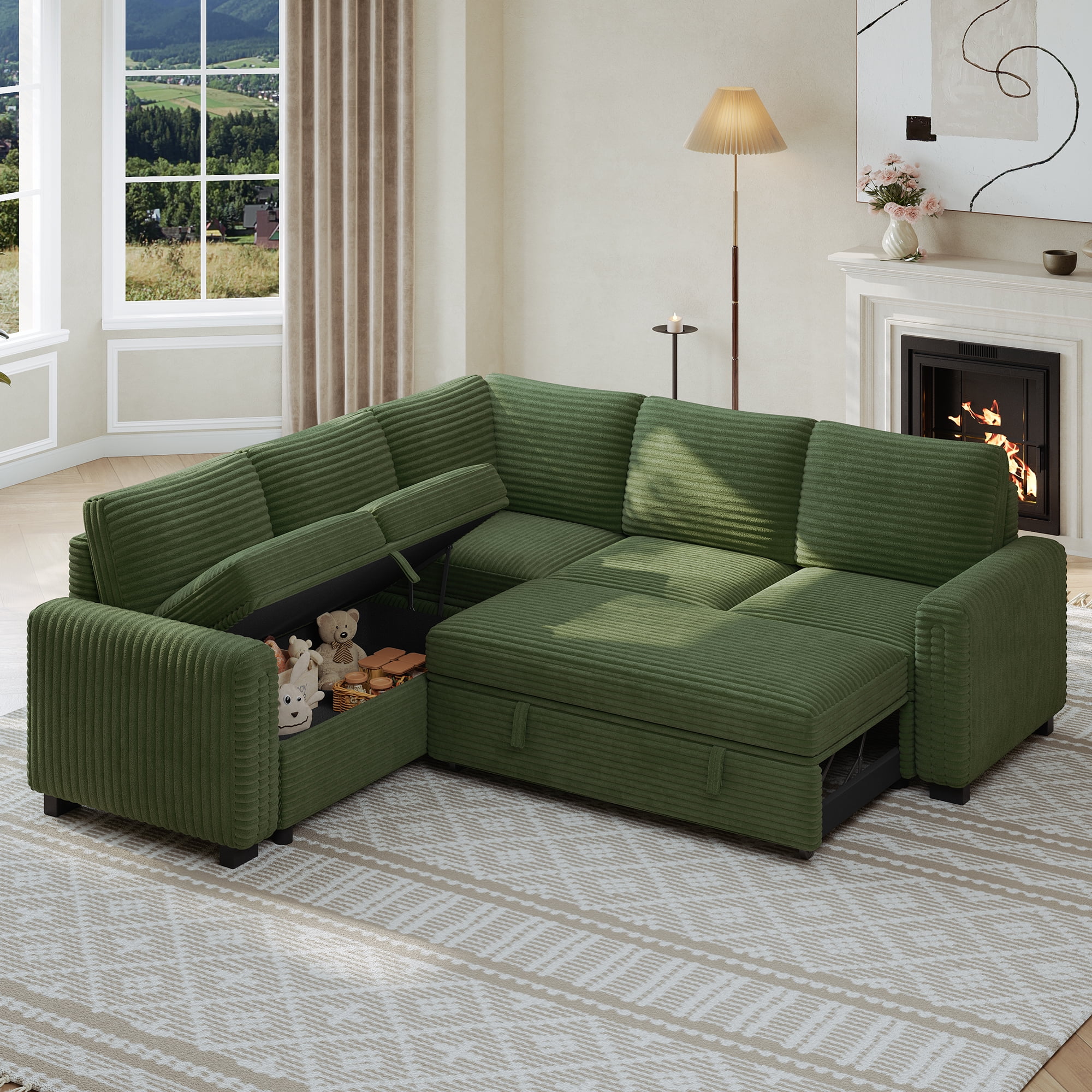 Neche Sectional Sofa with Storage Seat L Shaped Couch with Reversible ...