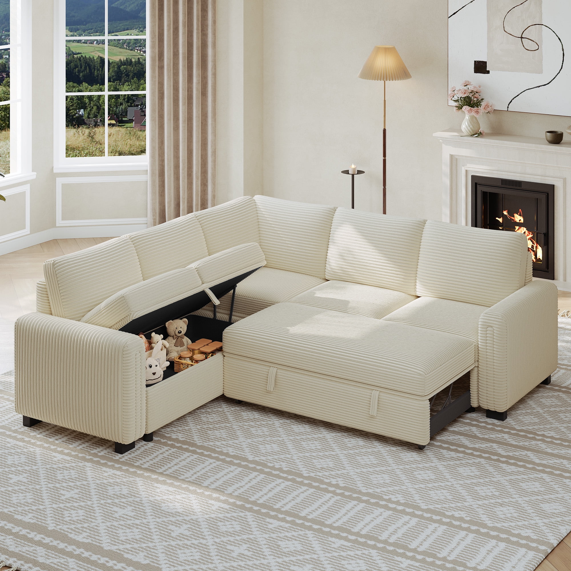 Neche Sectional Sofa with Storage Seat L Shaped Couch with Reversible ...