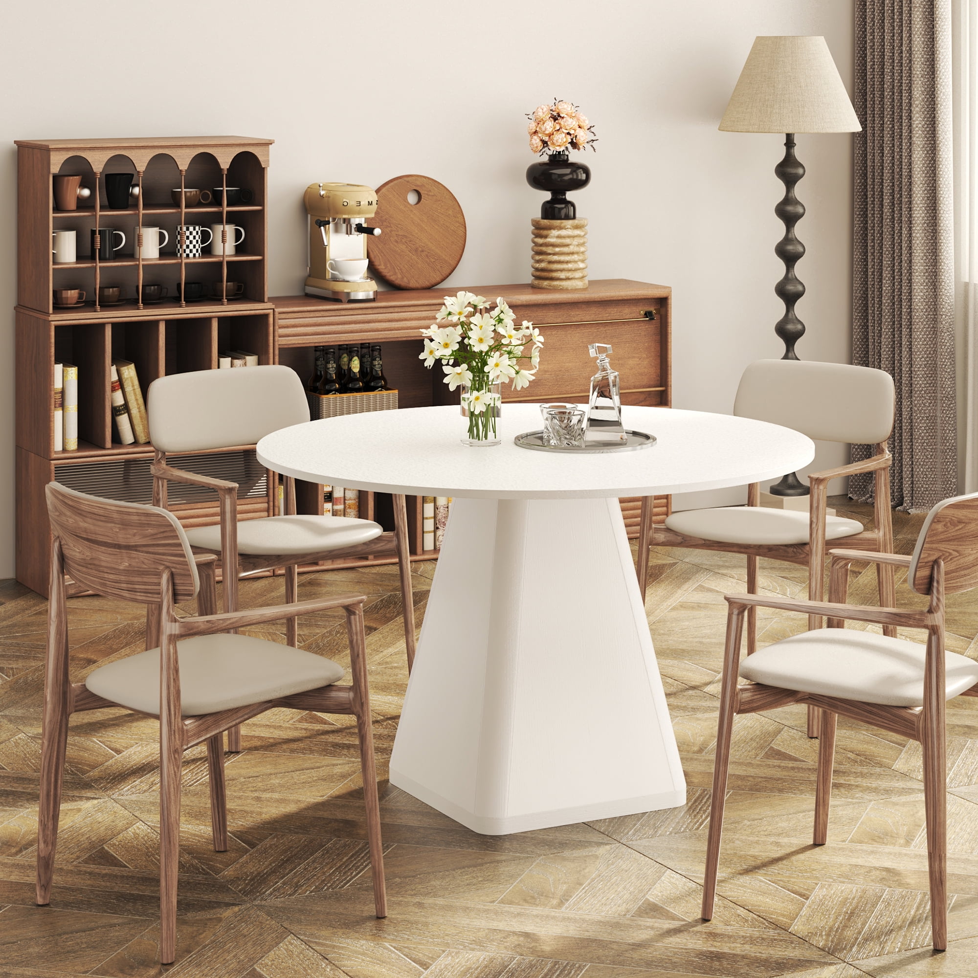 47" Round Dining Table for 4, Modern Farmhouse Kitchen Table with ...