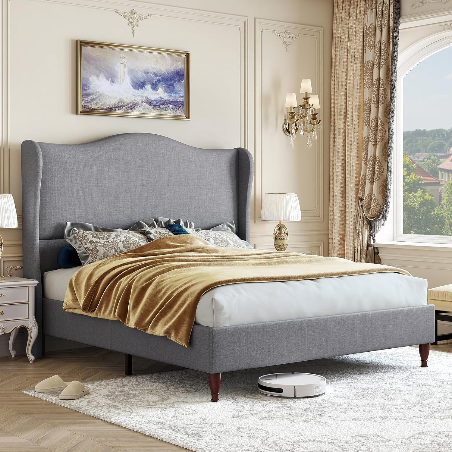 Neche Queen Upholstered Bed Frame with 51" Tall Headboard Classic ...
