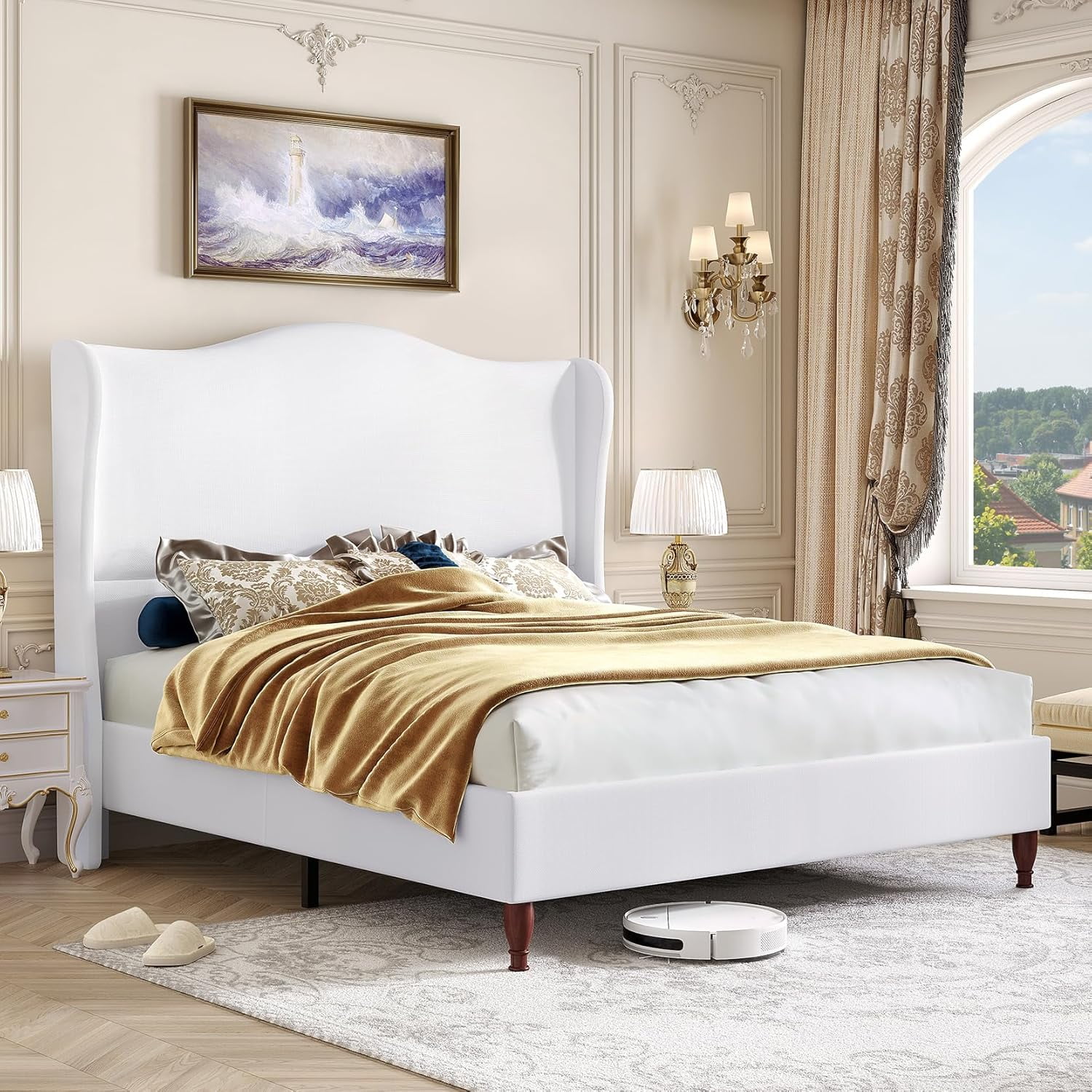 Neche Upholstered Platform Bed Frame with Tufted Wingback Headboard ...