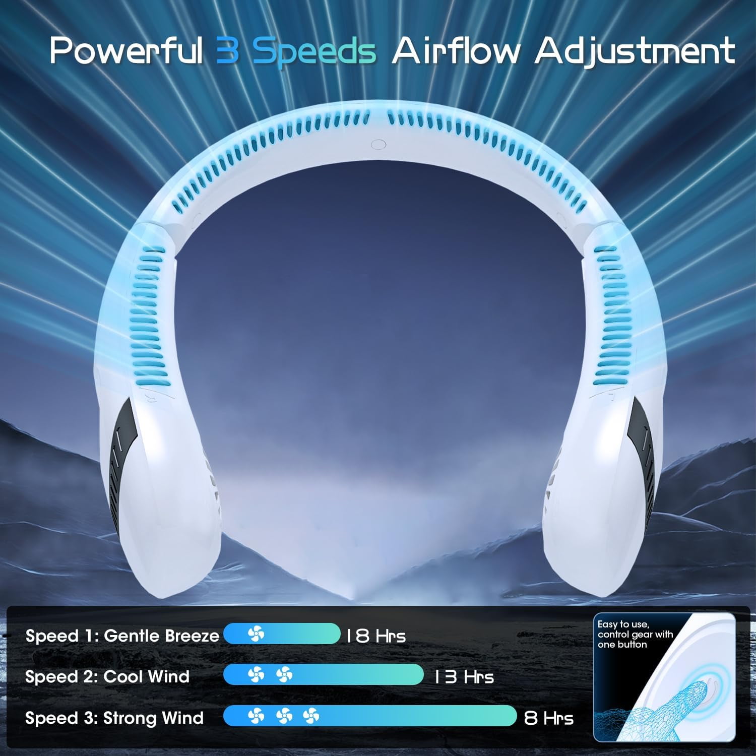 Neck Fan 5000mAh Rechargeable Portable Bladeless Cooling 3 Speeds ...