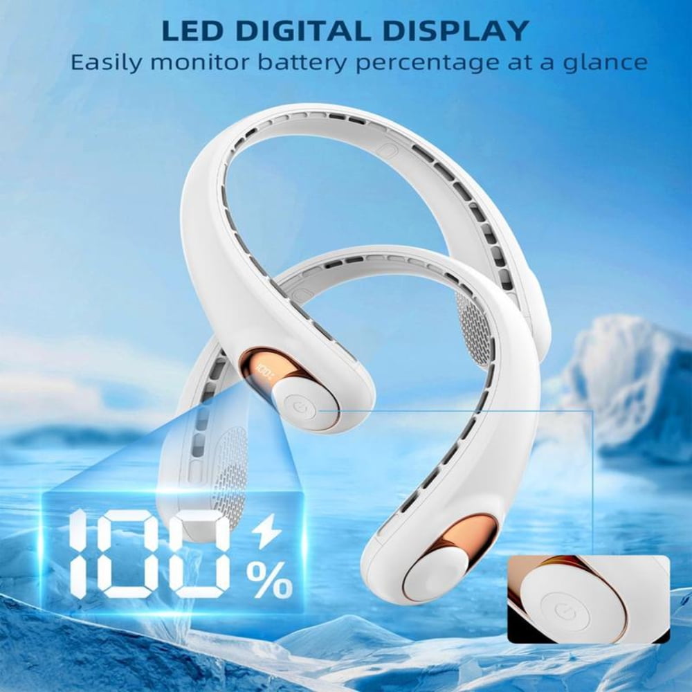 Neck Fan, Portable Neck Fan Rechargeable, 5200mAh Battery Operated, LED ...