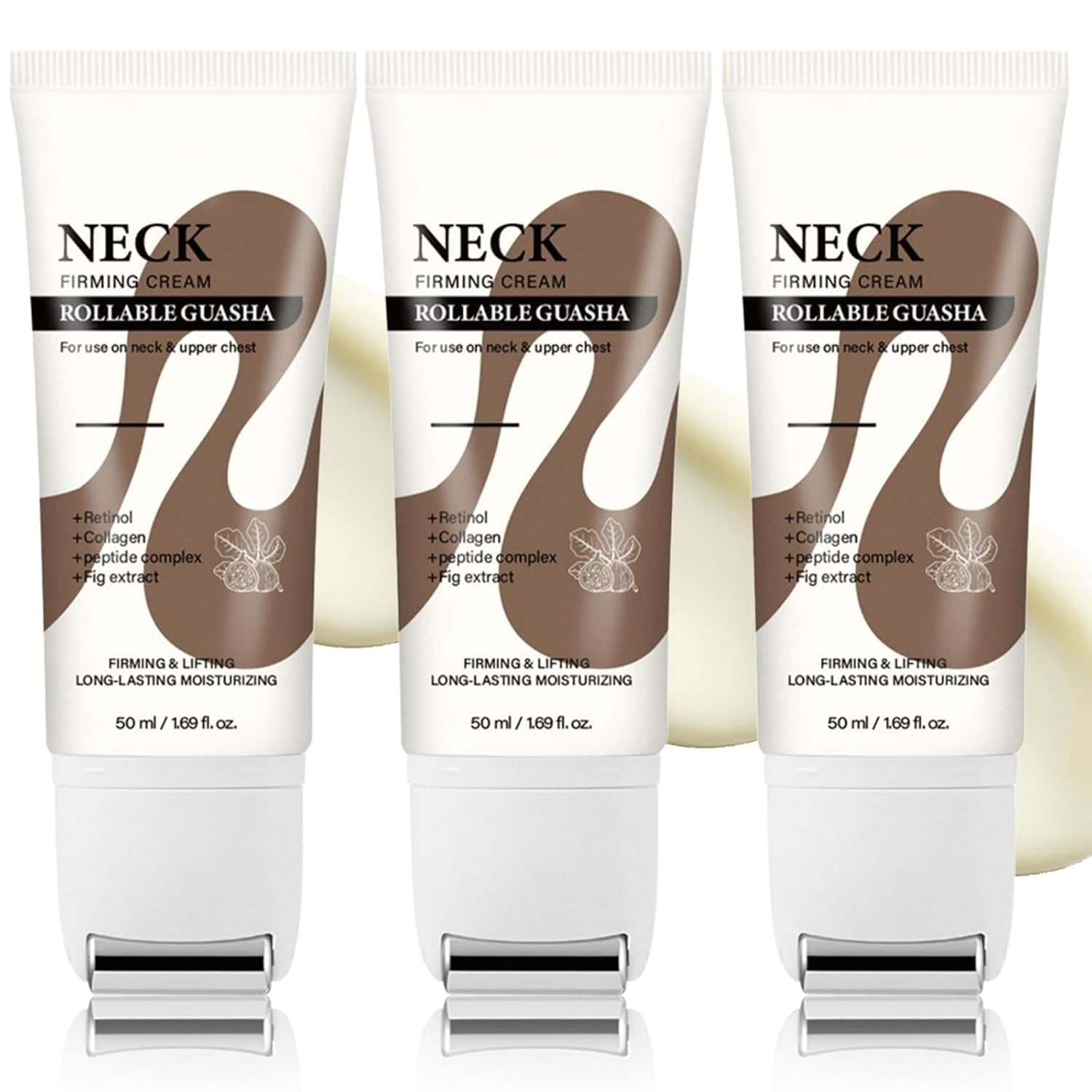 Neck Firming Cream with Collagen & Fig Extract, Gua Sha Roll-On ...