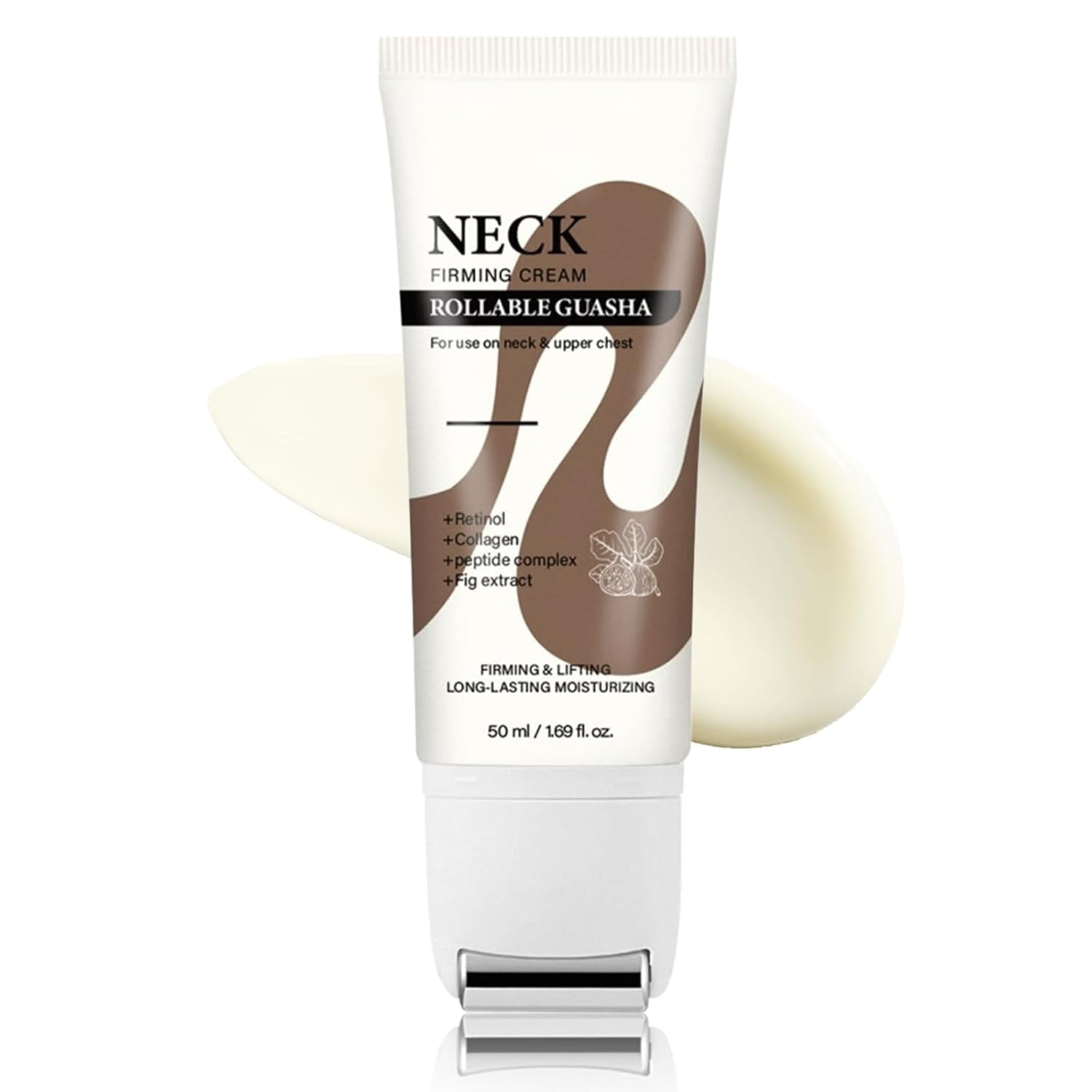 Neck Firming Cream with Collagen & Fig Extract, Gua Sha Roll-On Moisturizer for Wrinkles ...