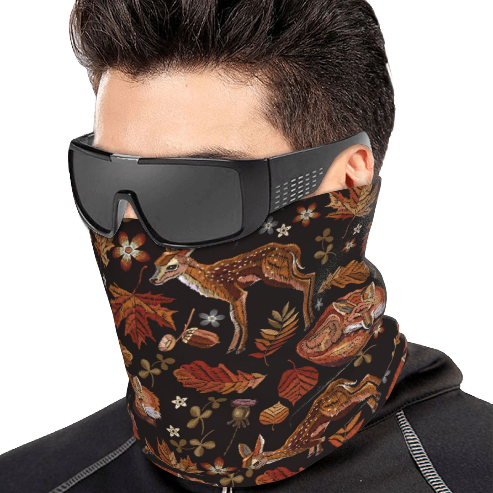 Neck Gaiter Face Cover Scarf, Embroidery Deer Fox Maple Leaf Soft Face ...