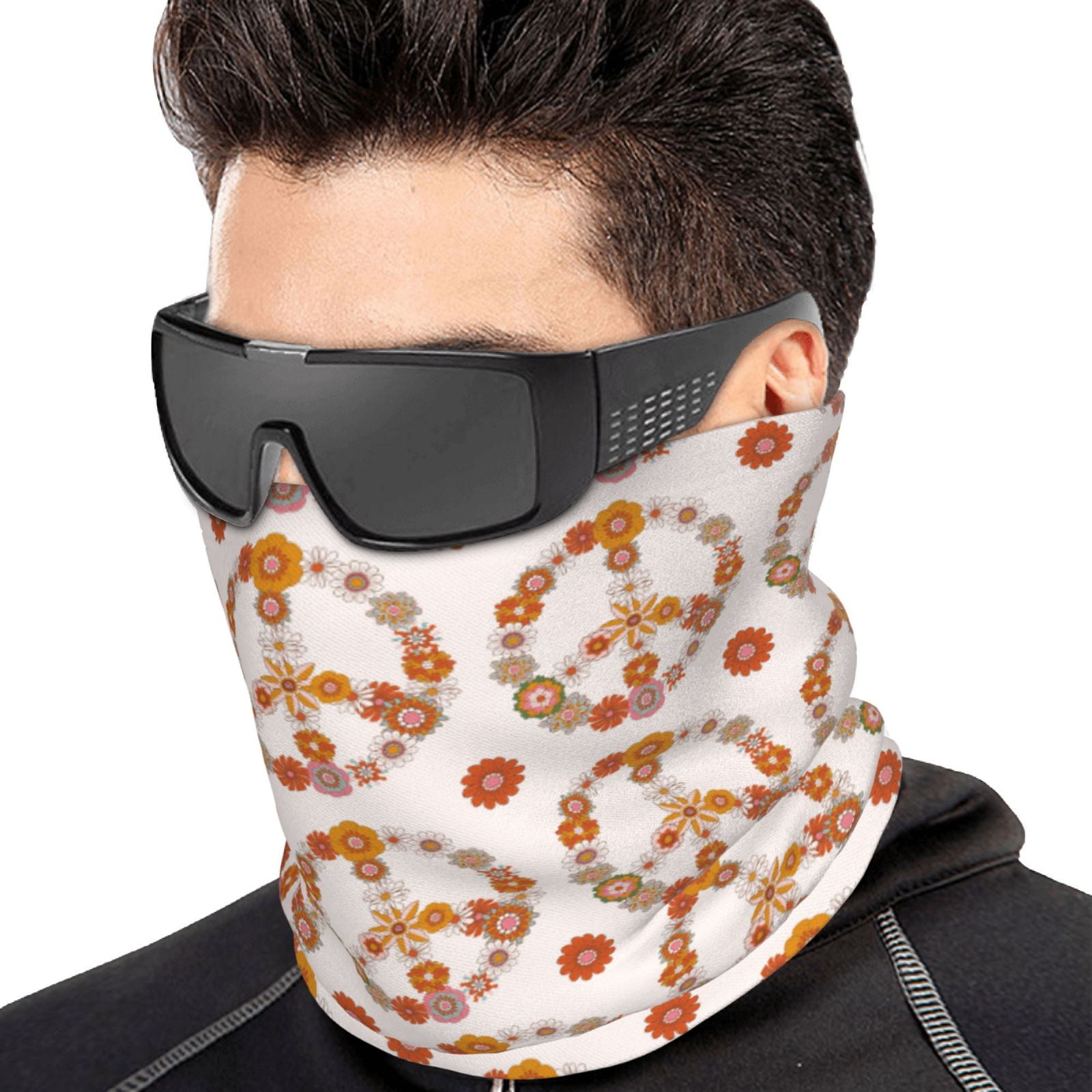 Neck Gaiter Face Cover Scarf, Retro Flowers Peace Sign Soft Face Sun ...