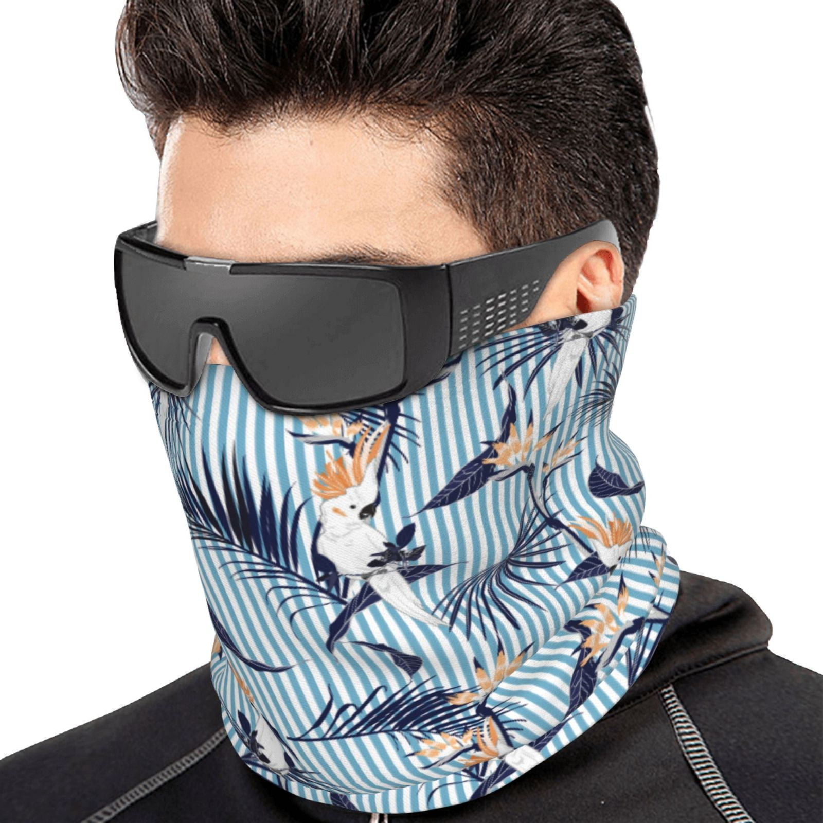 Neck Gaiter Face Cover Scarf, White Cockatoo Parrot Palm Leaves Soft ...