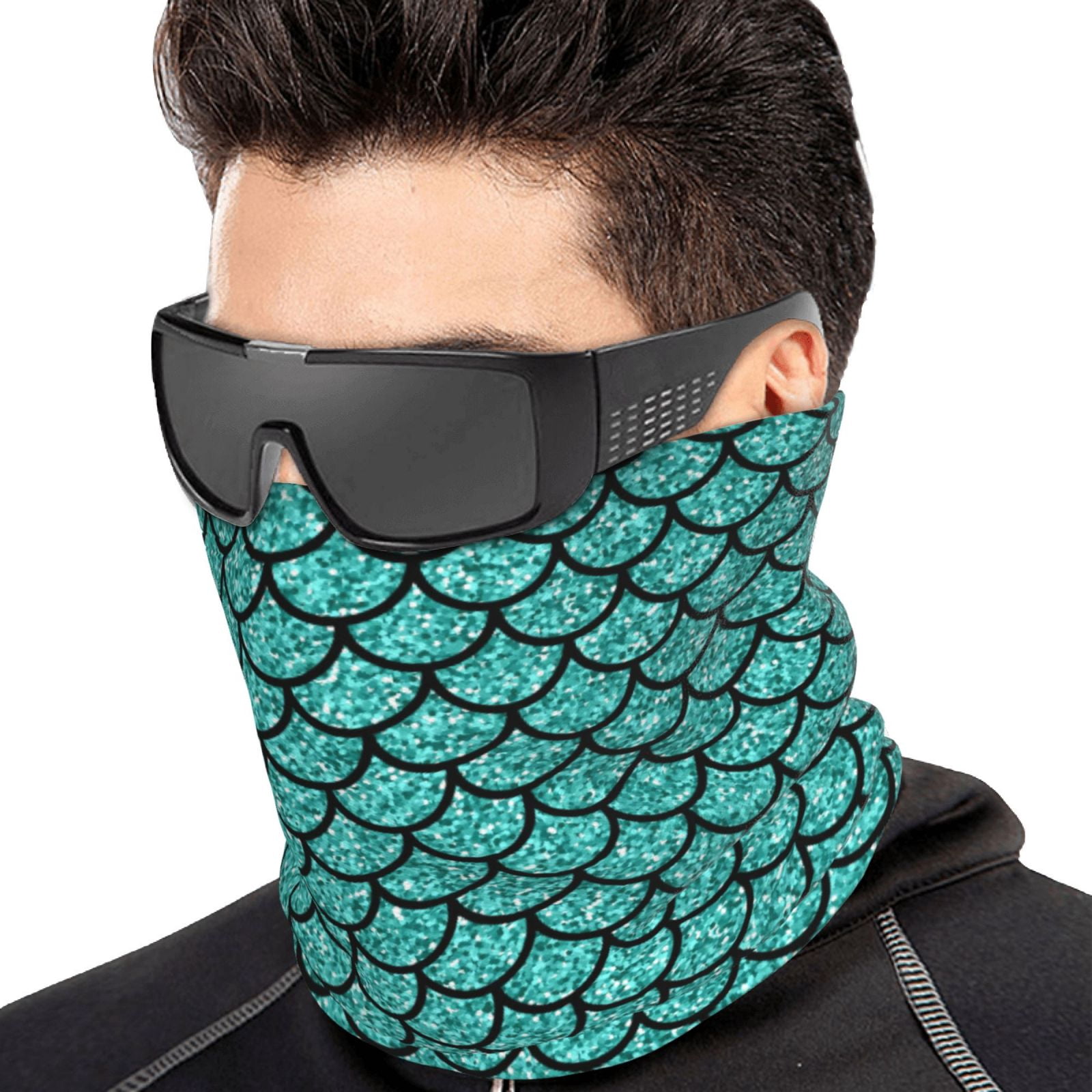 Neck Gaiter for Women Men Warm Aquamarine Glitter Headband Head Wrap ...