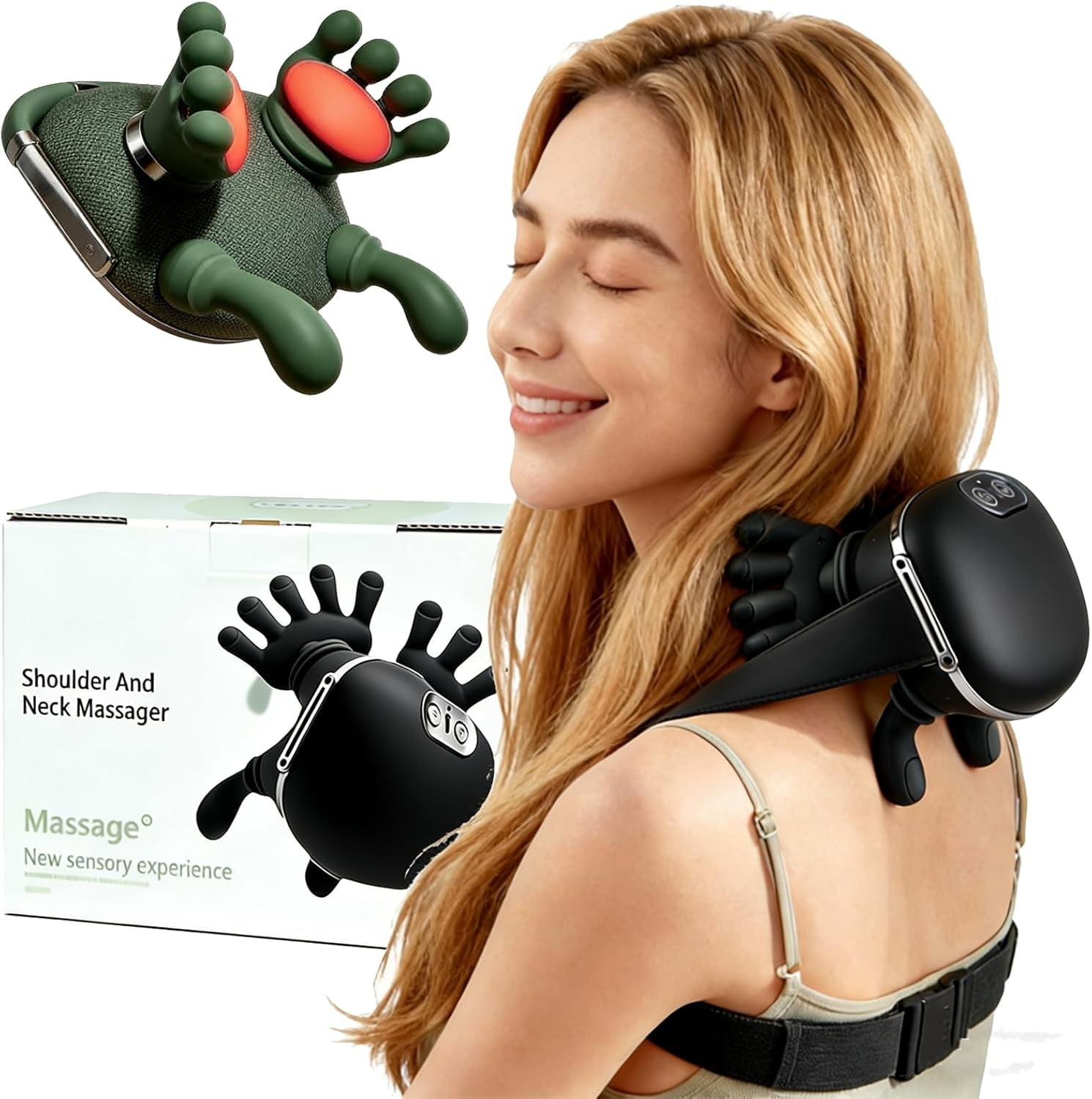 Neck Massager with Hands and Fingers, Real Touch Heat Massager ...