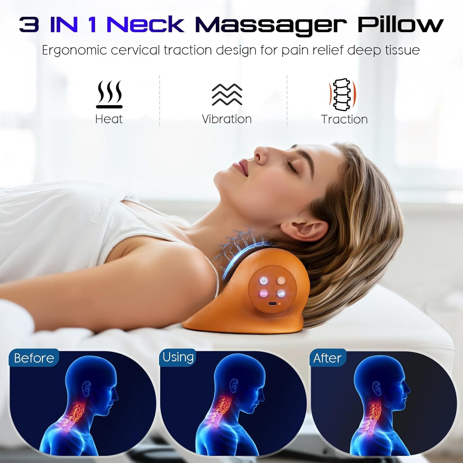 Neck Massager with Heat, 3-in-1 Electric Cervical Neck Massager for ...