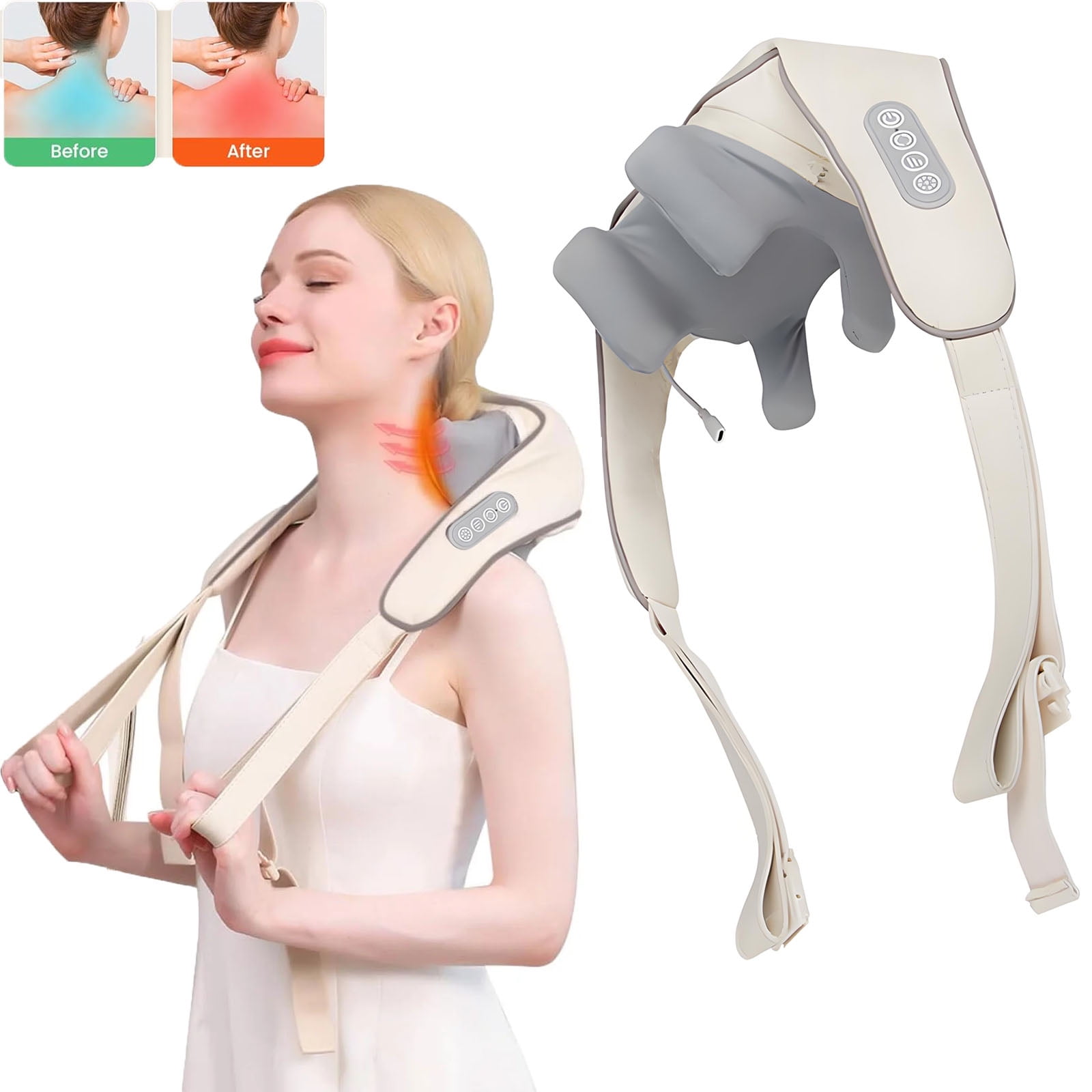 Neck and Shoulder Massager with Heat, 4D Cordless Shiatsu Deep Tissue ...