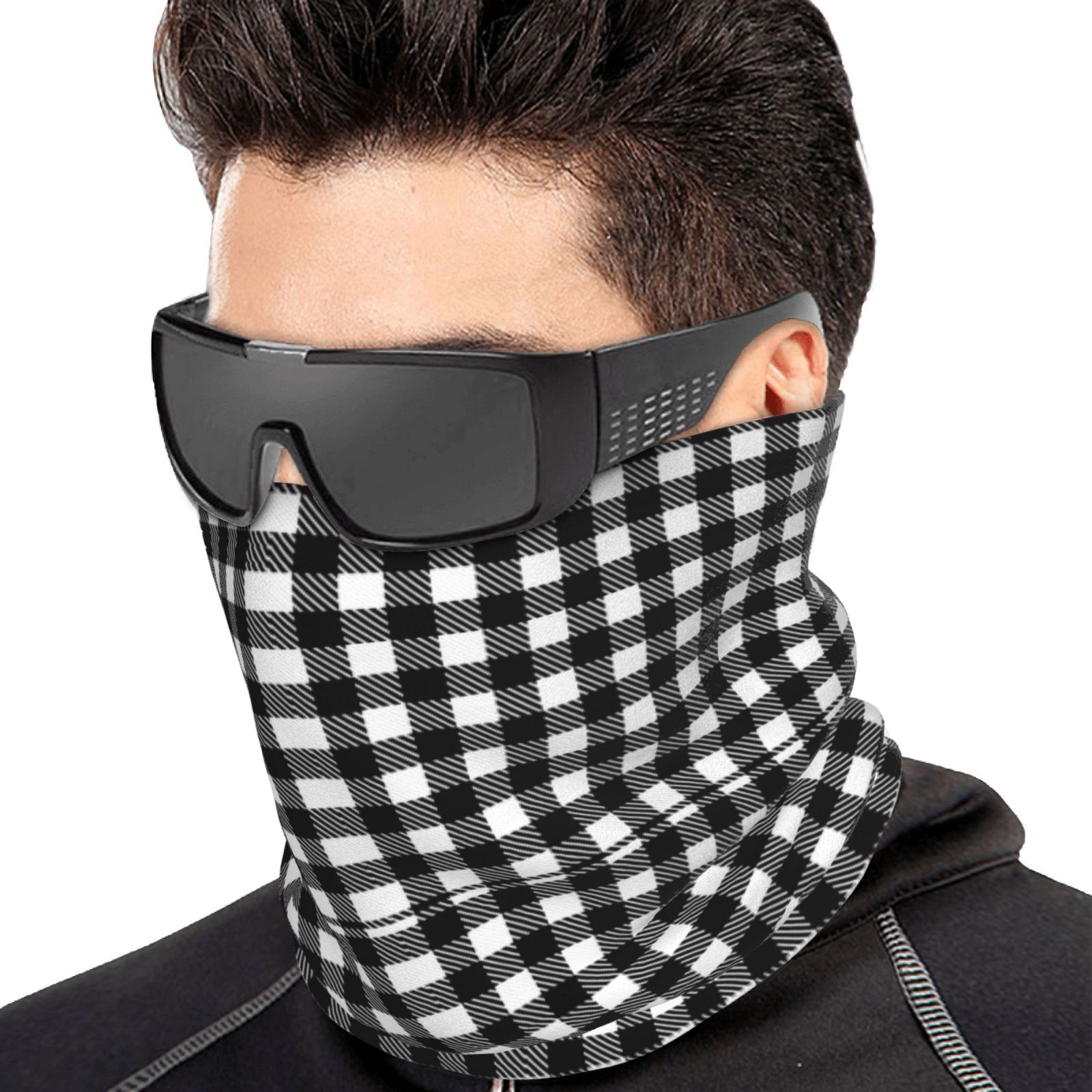 Neck Warmer Scarf, Black white Buffalo Plaid Soft Headband Hair Sock ...