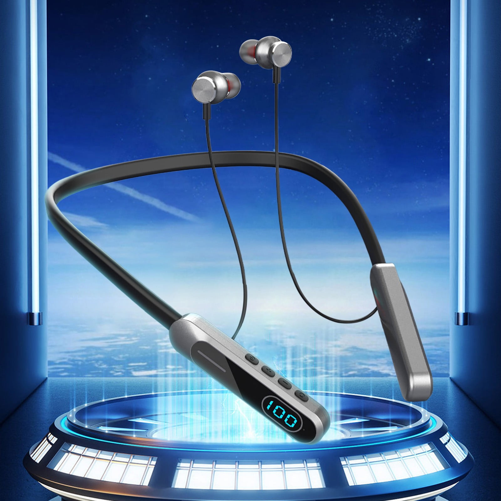 Neck Wireless Bluetooth Headphones Multi-Function Sports Earbuds In-Ear ...
