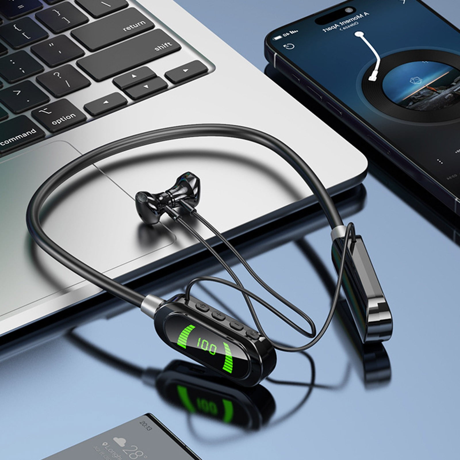Neckband Bluetooth Headphones 200H Extra Long Wireless Stereo Neckband ...