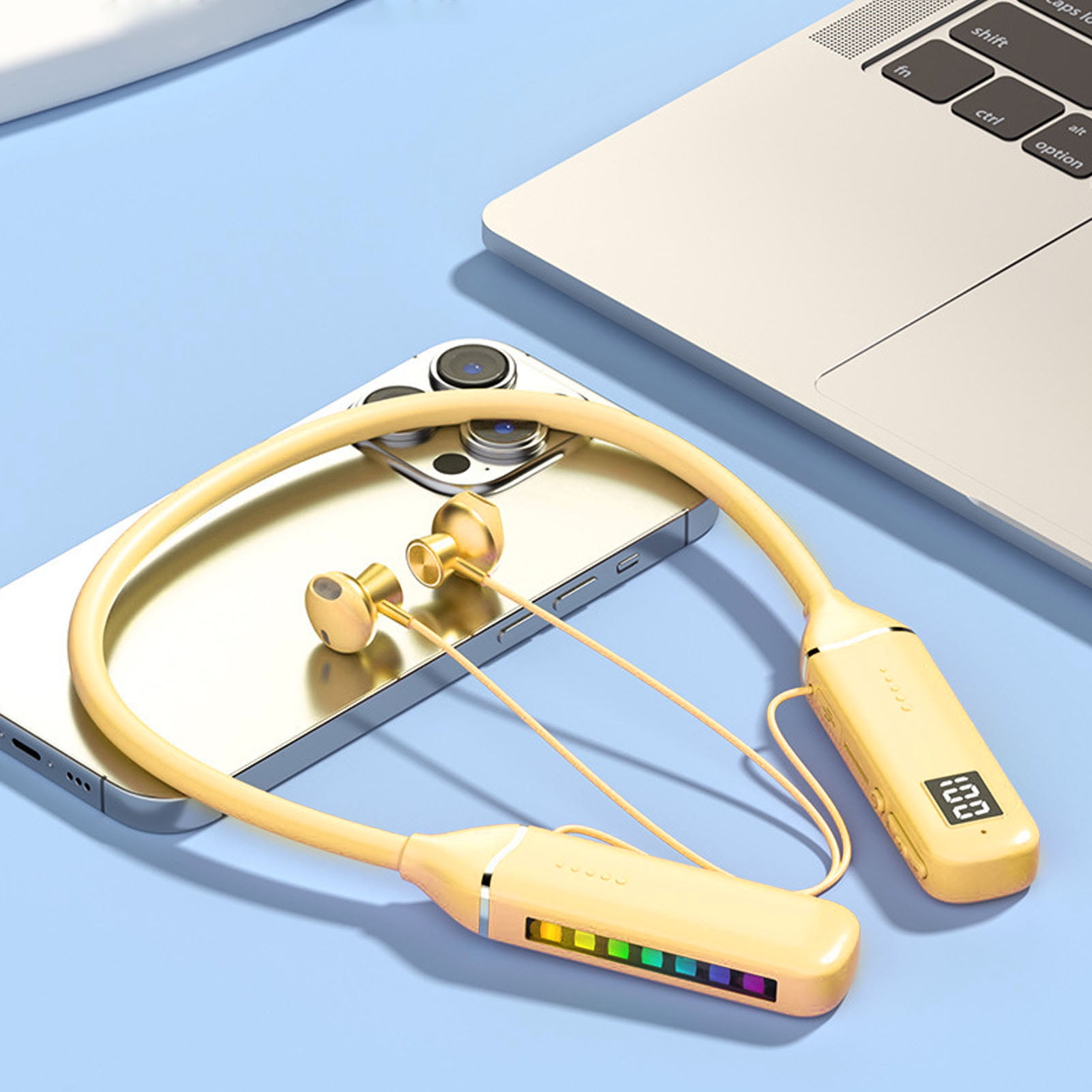 Neckband Bluetooth Headphones with LED Power Display, RGB Light ...