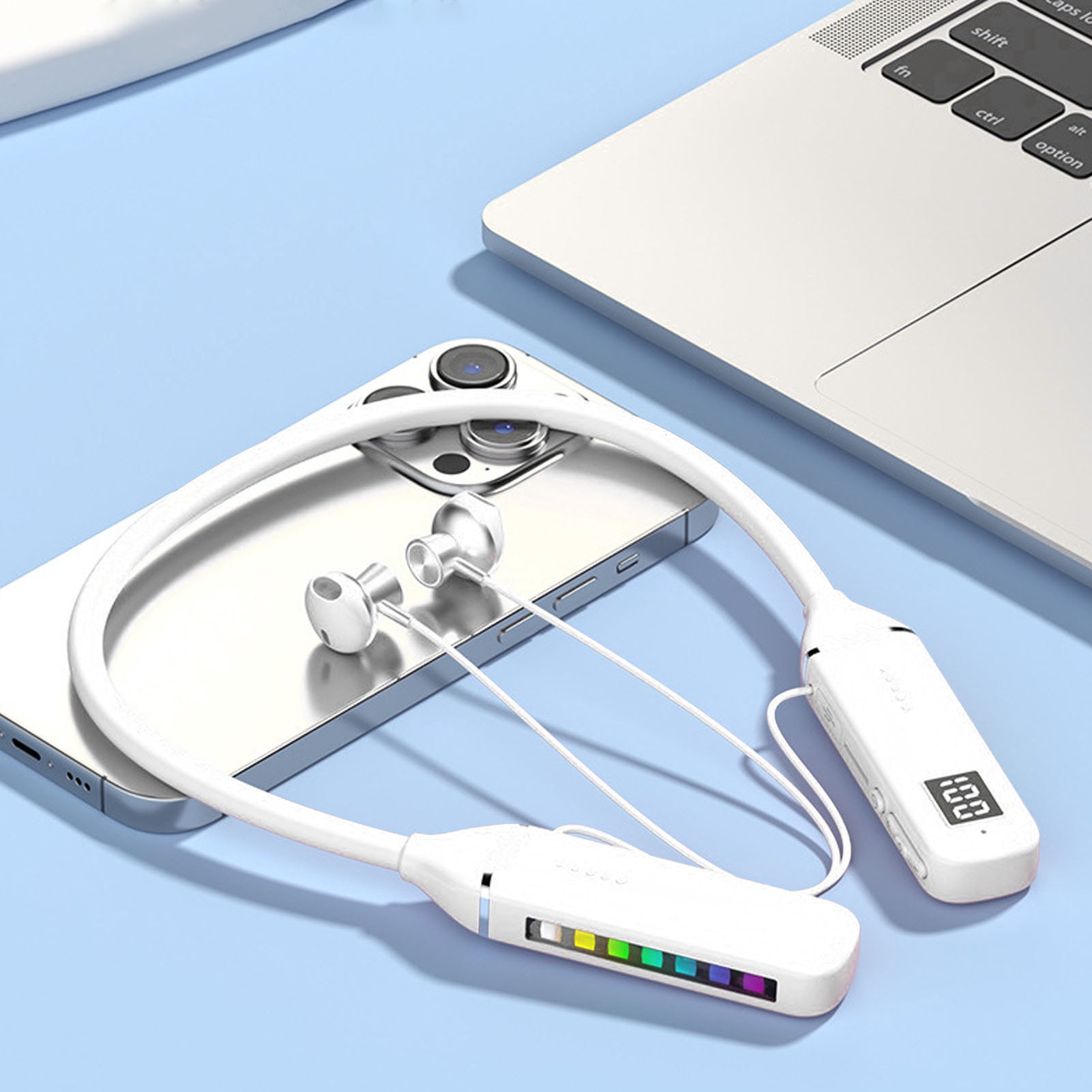 Neckband Bluetooth Headphones with LED Power Display, RGB Light ...