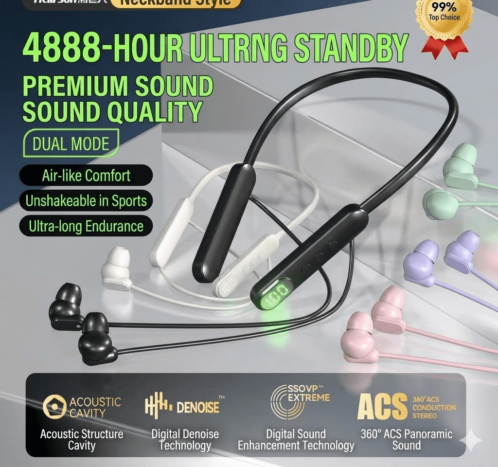 Neckband Bluetooth Wireless Earbuds with Digital Battery Display ...