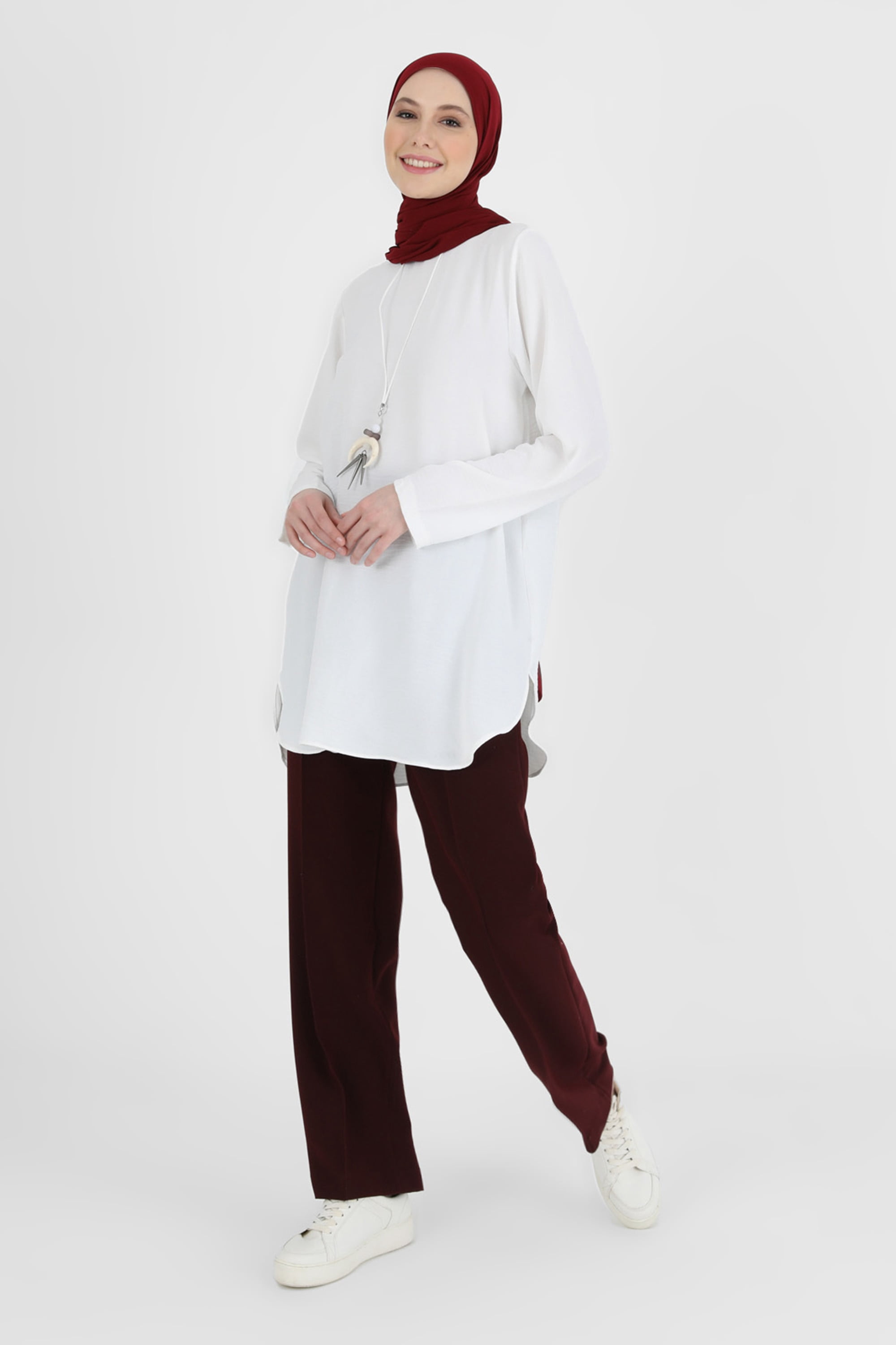 Necklace Detailed Aerobin Tunic With Side Slits Ecru - Walmart.com