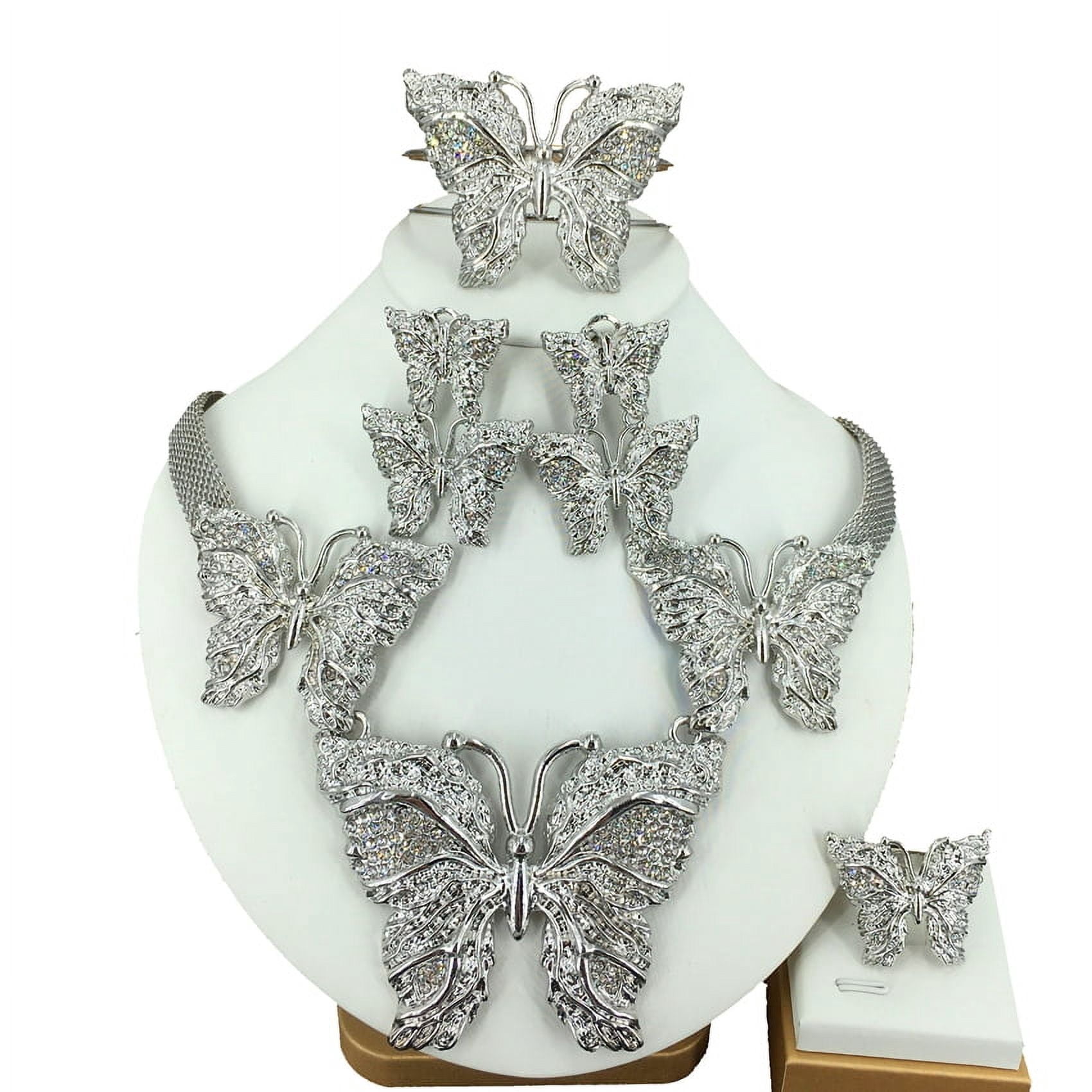 Necklace Earrings Bracelet Plus Ring Exaggerated Jewelry Set Plated ...