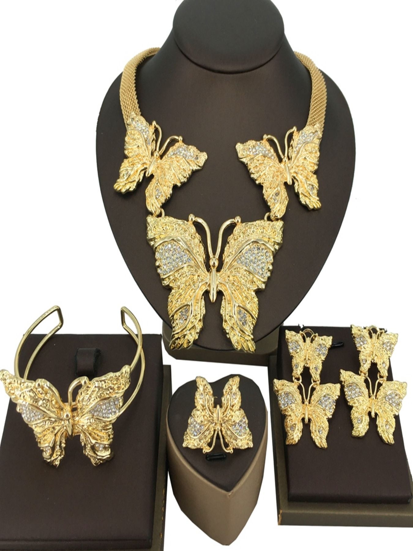 Necklace Earrings Bracelet Plus Ring Exaggerated Jewelry Set Plated ...