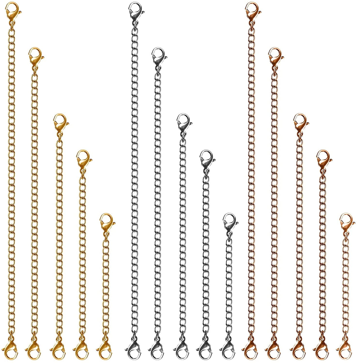 Fortioo Necklace Extenders 15 Pcs Stainless Steel Gold Silver with ...
