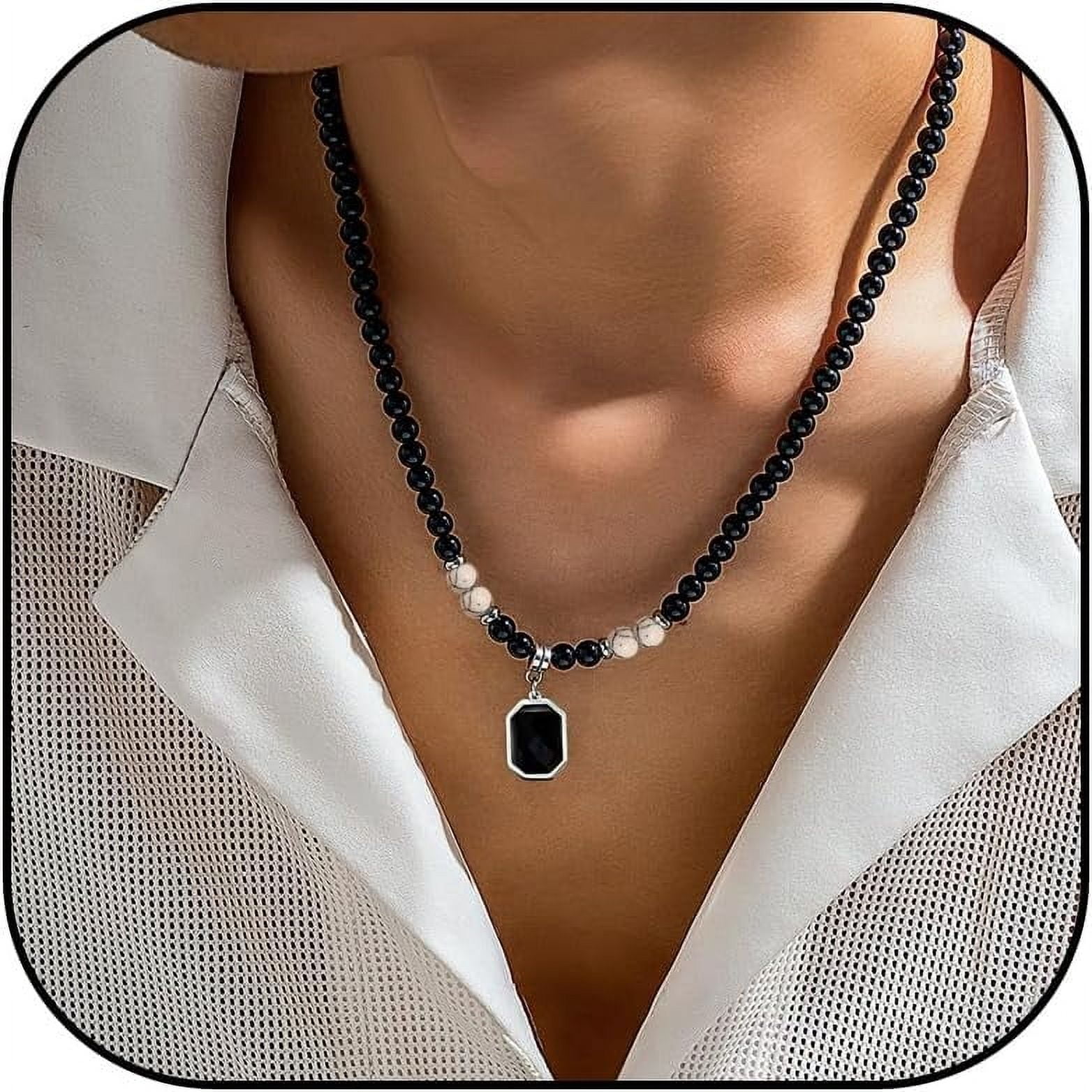 Necklace For Men Chains Puka Shell Black Beaded Necklaces Beach ...