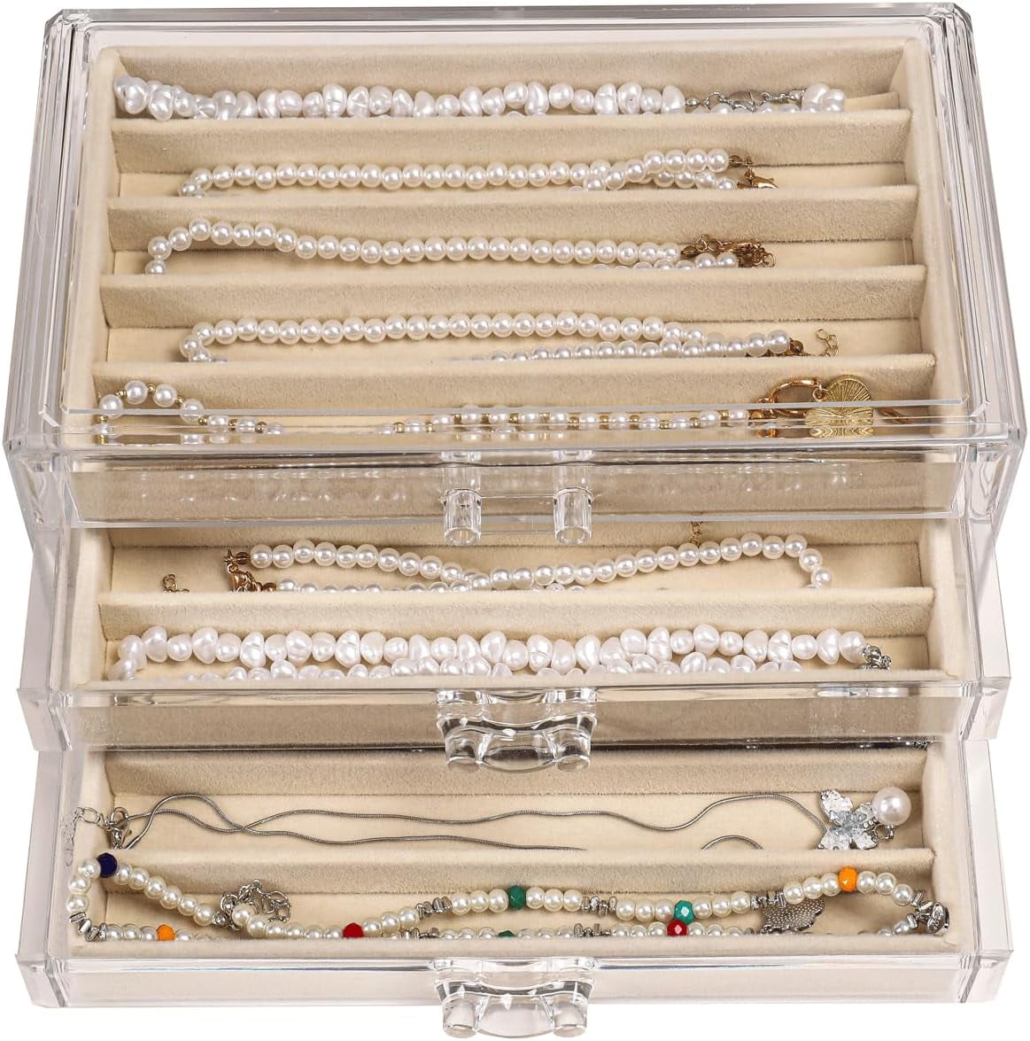 Necklace Organizer Box with Clear Lid, Dustproof Velvet Jewelry Holder ...