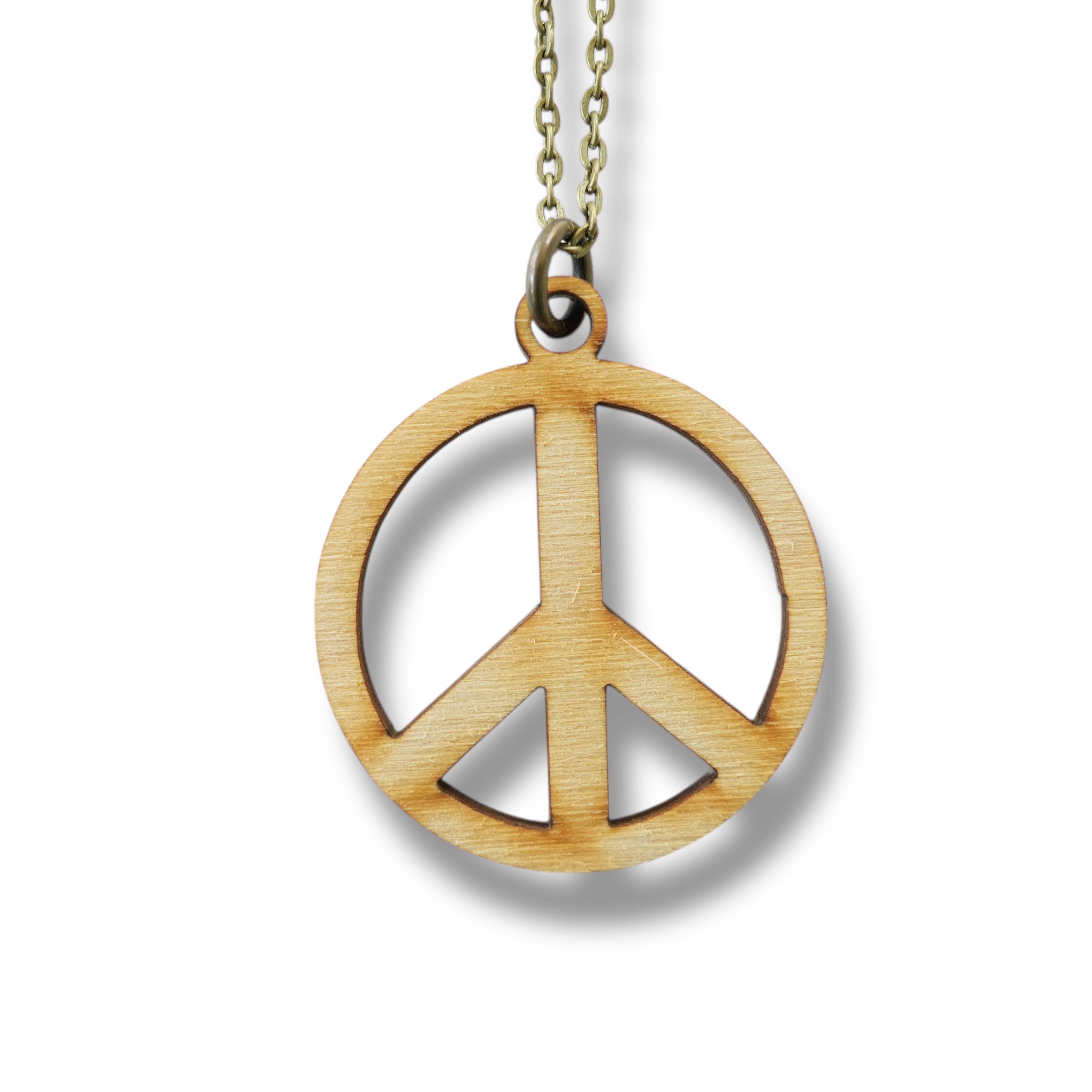 Necklace - Peace Symbol - Snake and Cable Link chains - Birch wood ...
