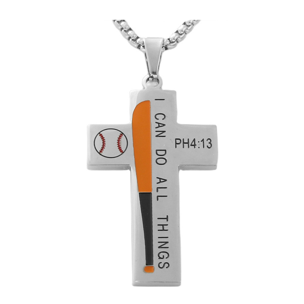 Necklace Pendant Cross Baseball Men Bible Verse Stainless Steel ...