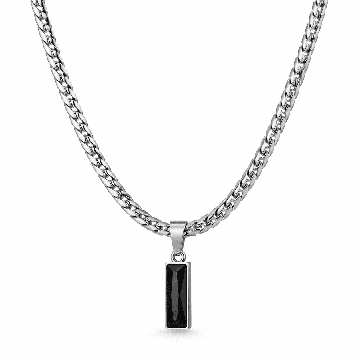 Necklace for Men, Silver Stainless Steel Textured Wheat Chain with ...
