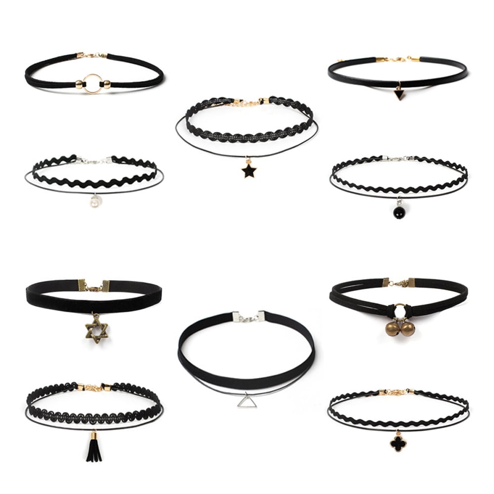 Necklaces Black Velvet Choker Set Classic Gothic Tattoo Lace Chokers ...