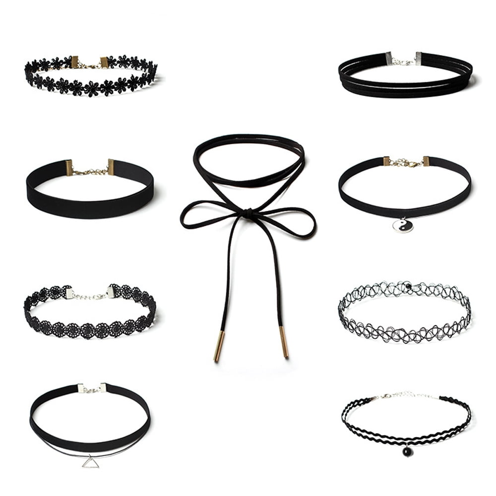 Necklaces Black Velvet Choker Set Classic Gothic Tattoo Lace Chokers ...