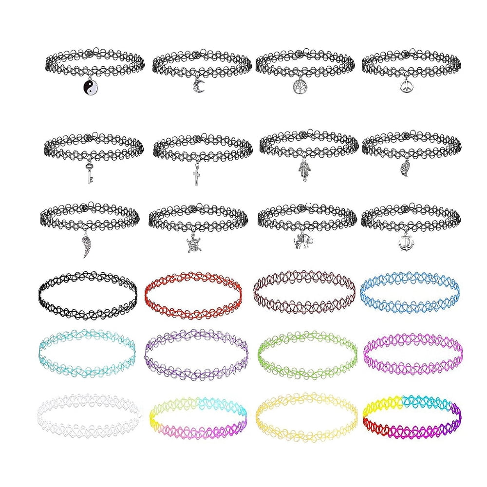 Necklaces Black Velvet Choker Set Classic Gothic Tattoo Lace Chokers ...