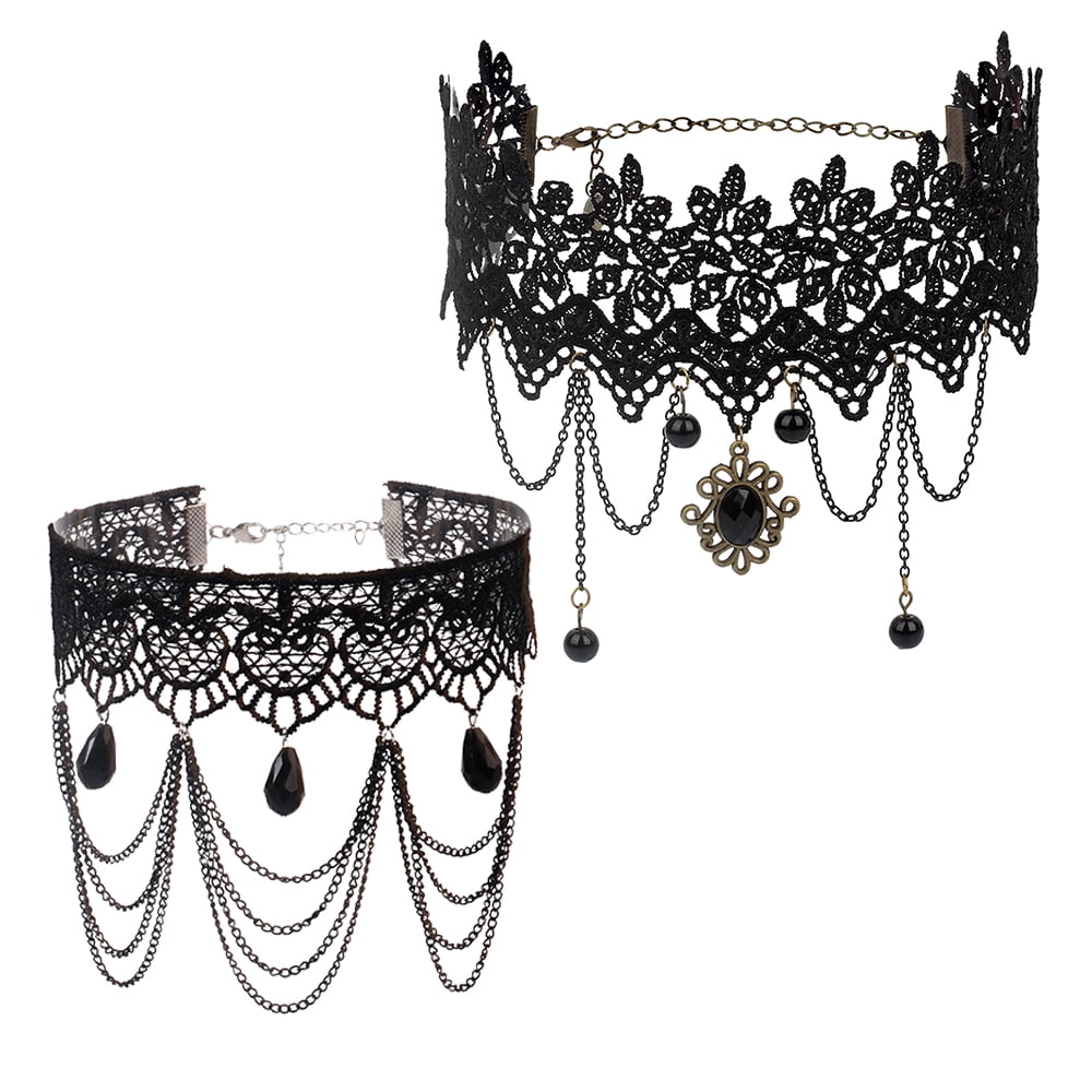 Necklaces Black Velvet Choker Set Classic Gothic Tattoo Lace Chokers ...