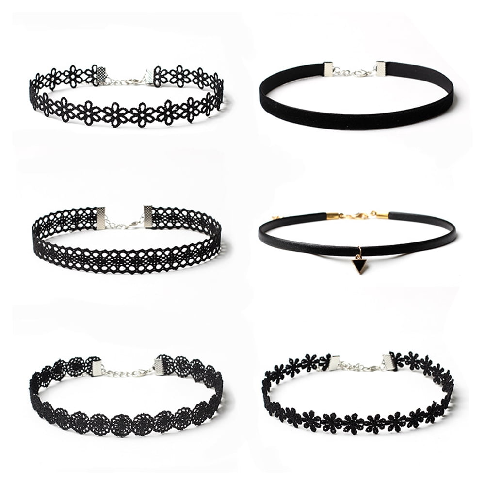 Necklaces Black Velvet Choker Set Classic Gothic Tattoo Lace Chokers ...