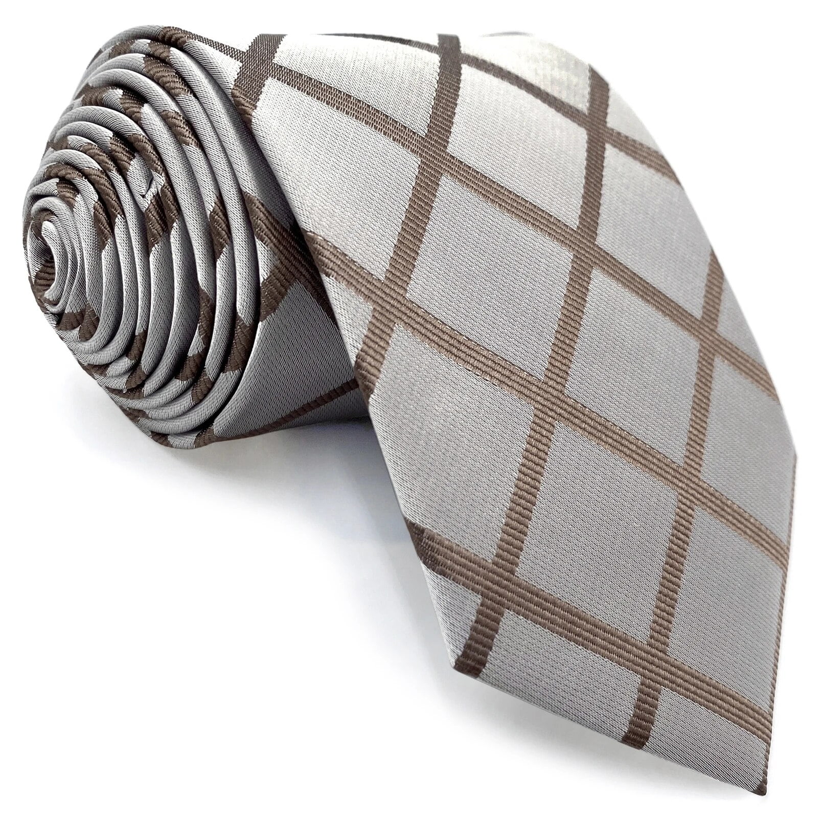 Necktie for Men Beige Brown Checkered Tie Satin Regular Formal Classic ...