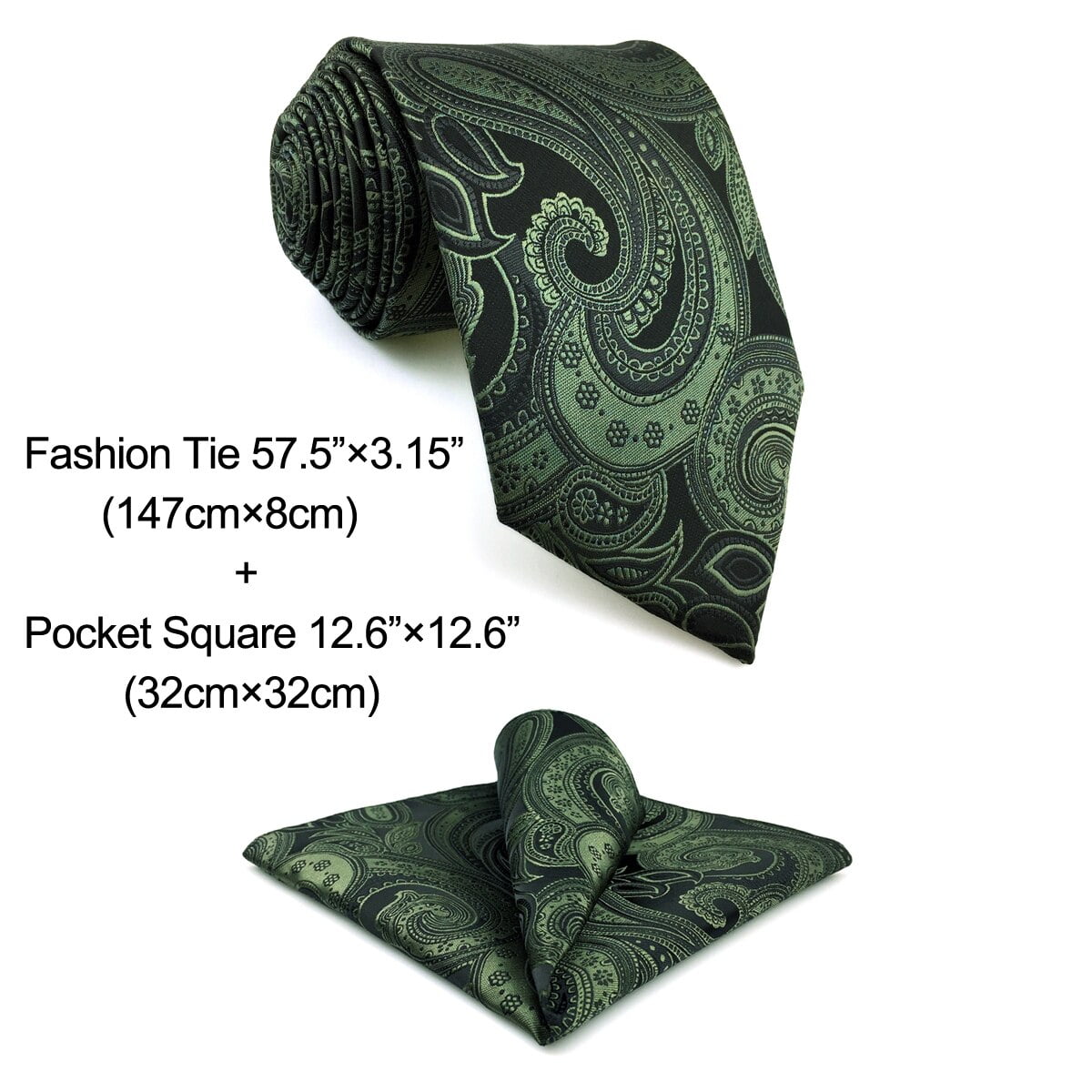 Neckties for Men Tie Pack Dark Green Paisley Classic Size 57.5" with Pocket Square - Walmart.com