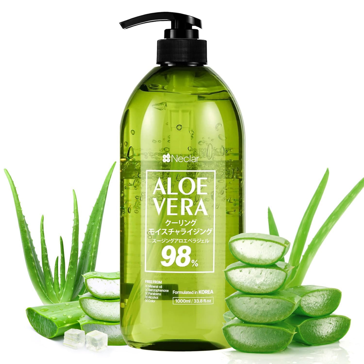 Neclar 98% Aloe Vera Gel for Sunburn Relief - 33.8oz / 1000ml - Pure ...
