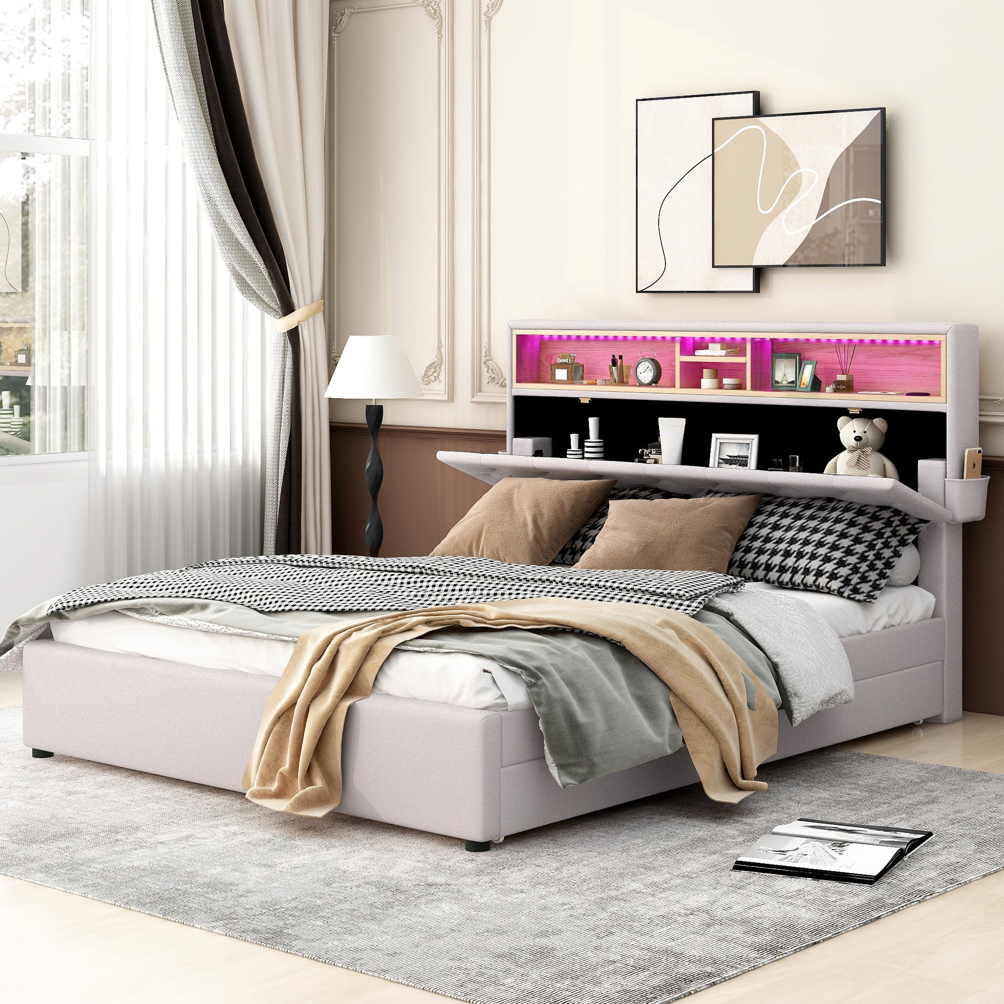 Nectar Queen Size Upholstered Platform Bed - Beige - Walmart.com