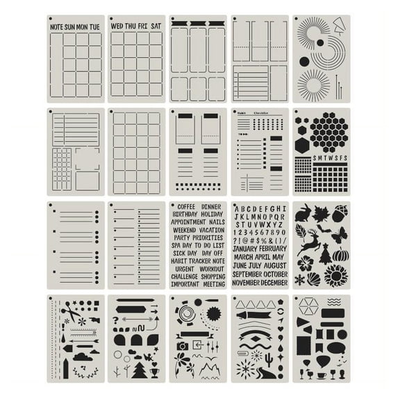 Necvior 20 Pcs Journal Stencils Drawing Templates for Planner Notepad ...