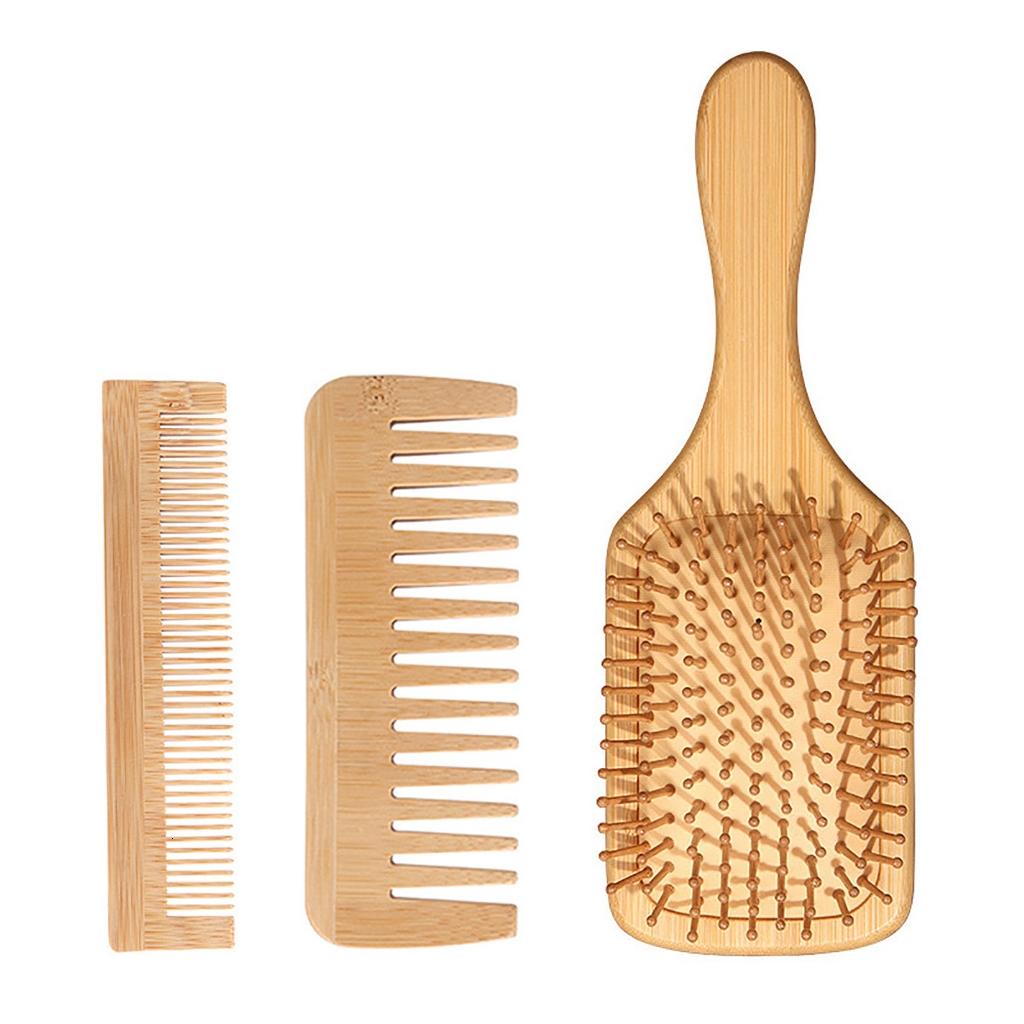 Necvior 3pcsBamboo Paddle Hair Brush and Comb Set for Detangling and ...